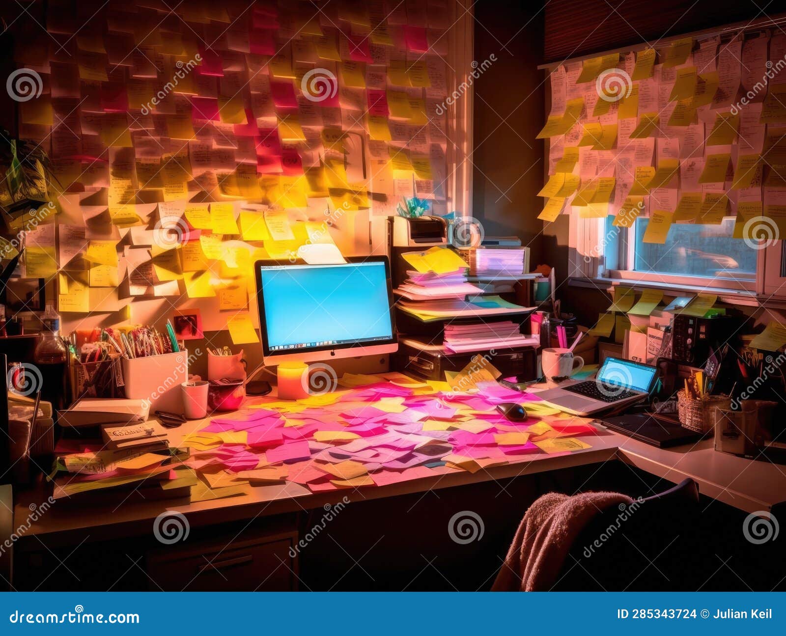 Motivational Notes on Tidy Workspace with Computer Stock Illustration ...