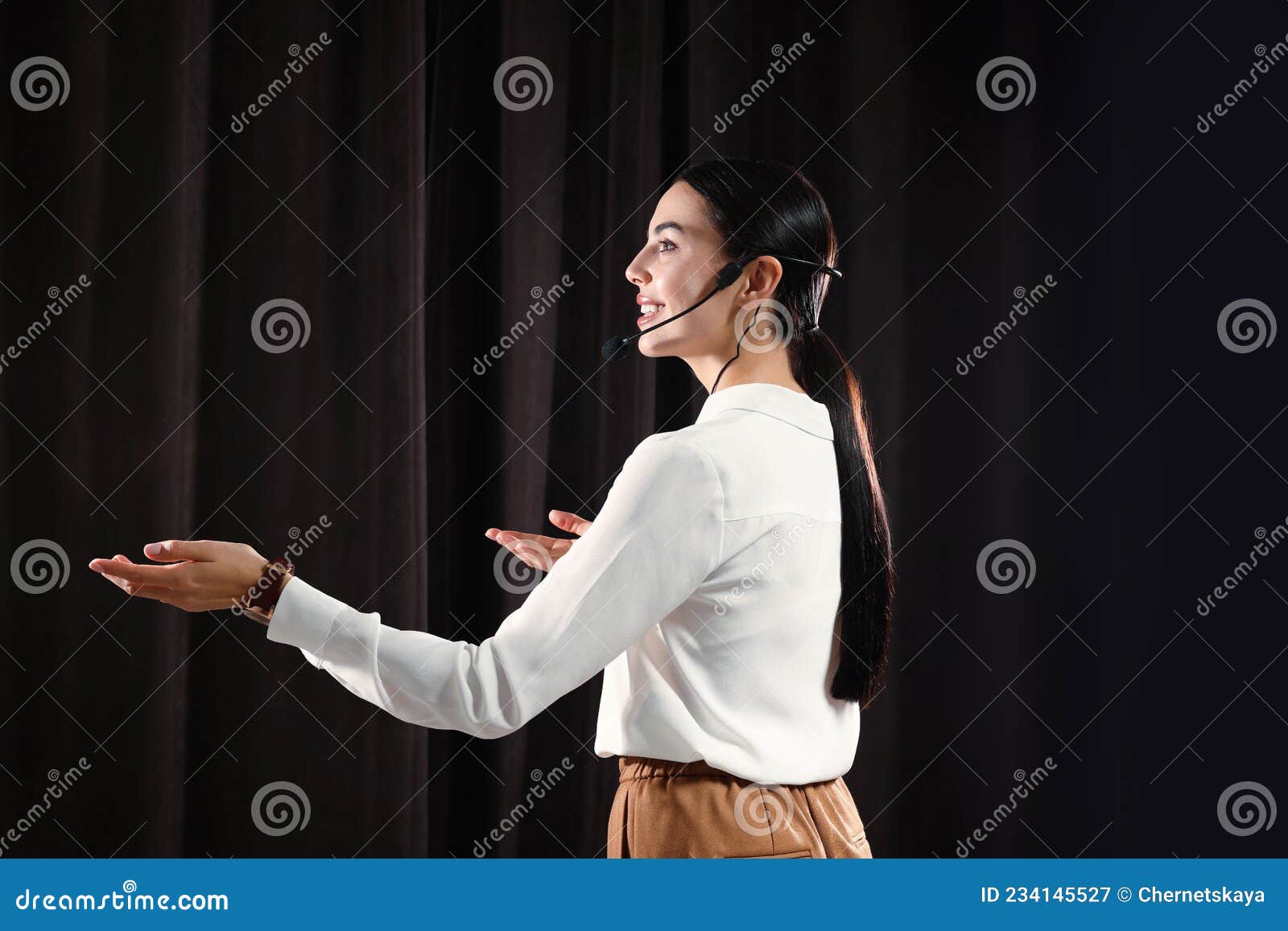 Motivational Speaker with Headset Performing on Stage Stock Image ...