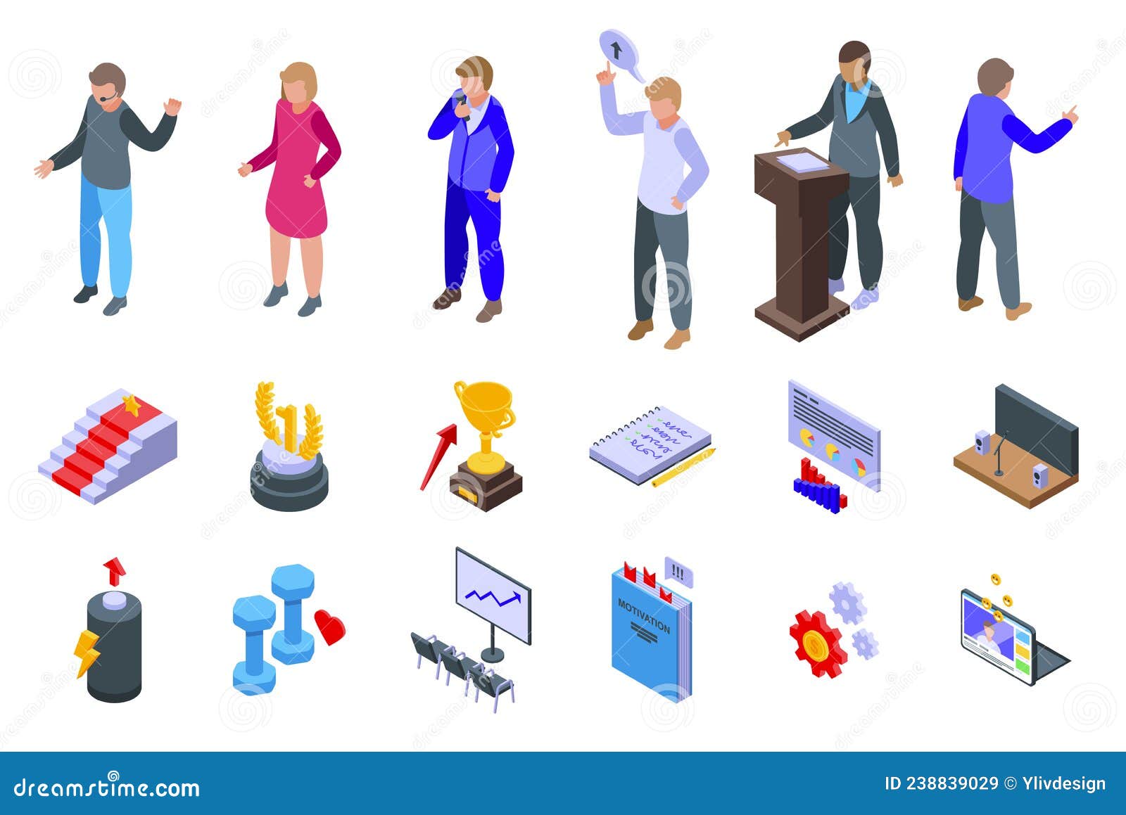 Motivational Speaker Icons Set Isometric Vector. Human Seminar Stock ...
