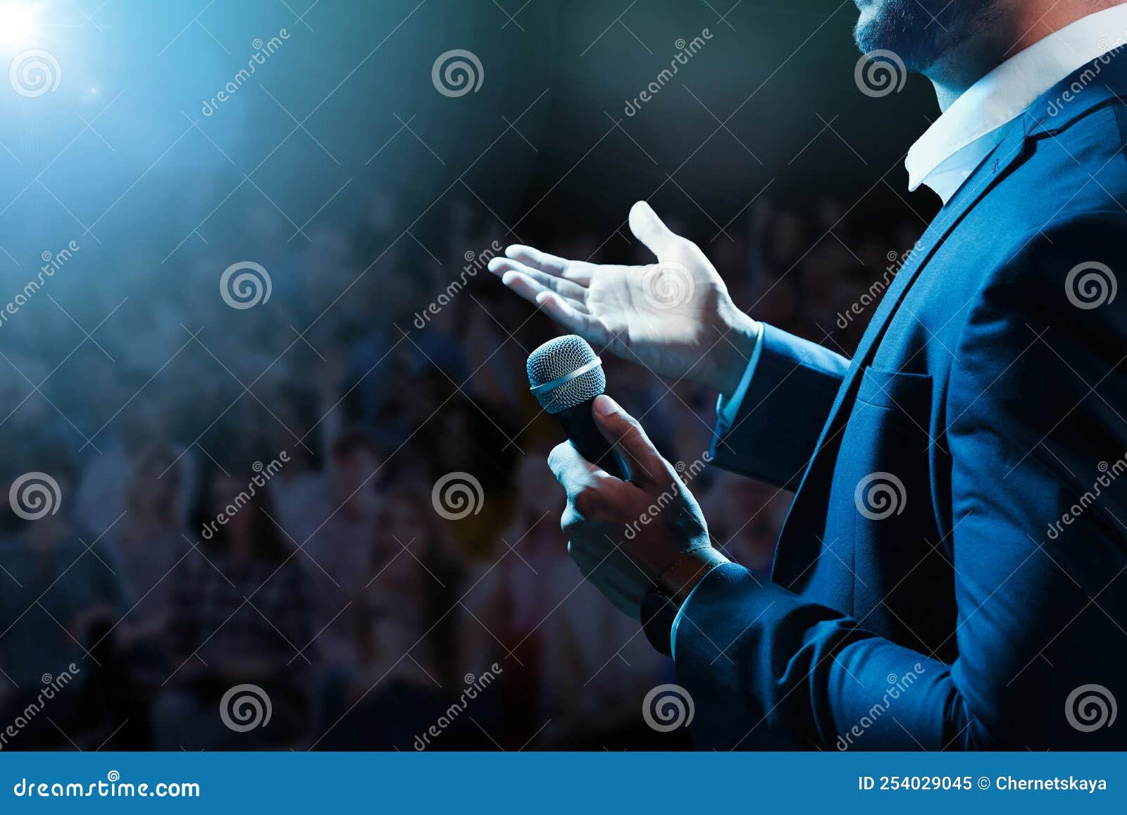 Motivational Speaker with Microphone Performing on Stage Stock Image ...