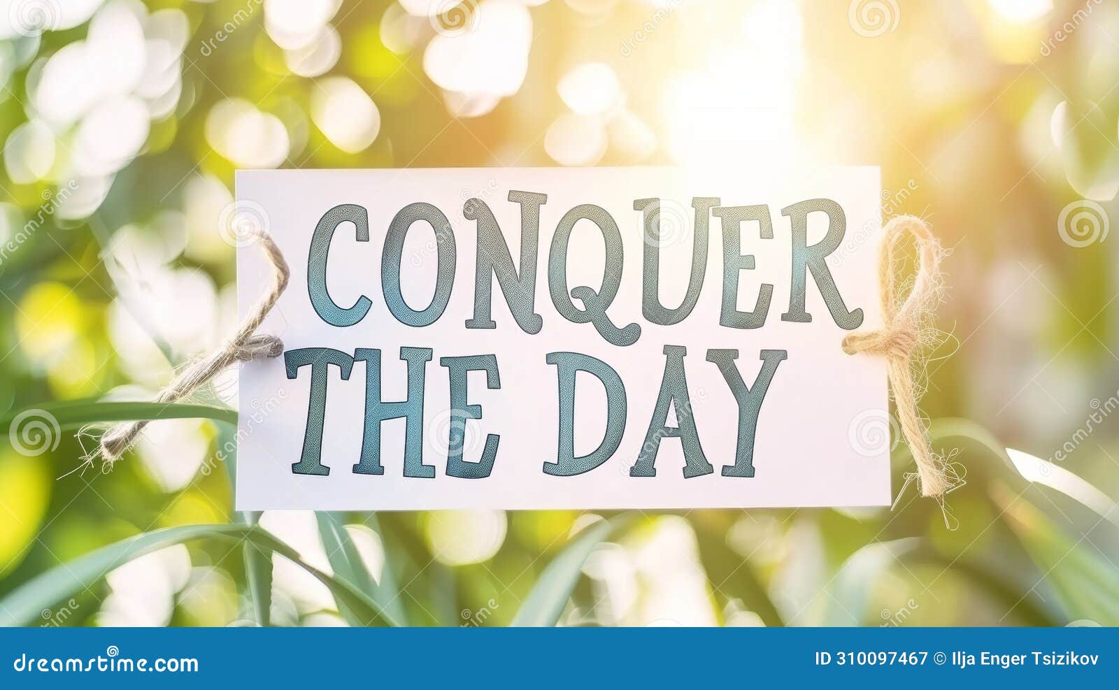 Motivational Text Conquer the Day on Abstract Blurred Background ...