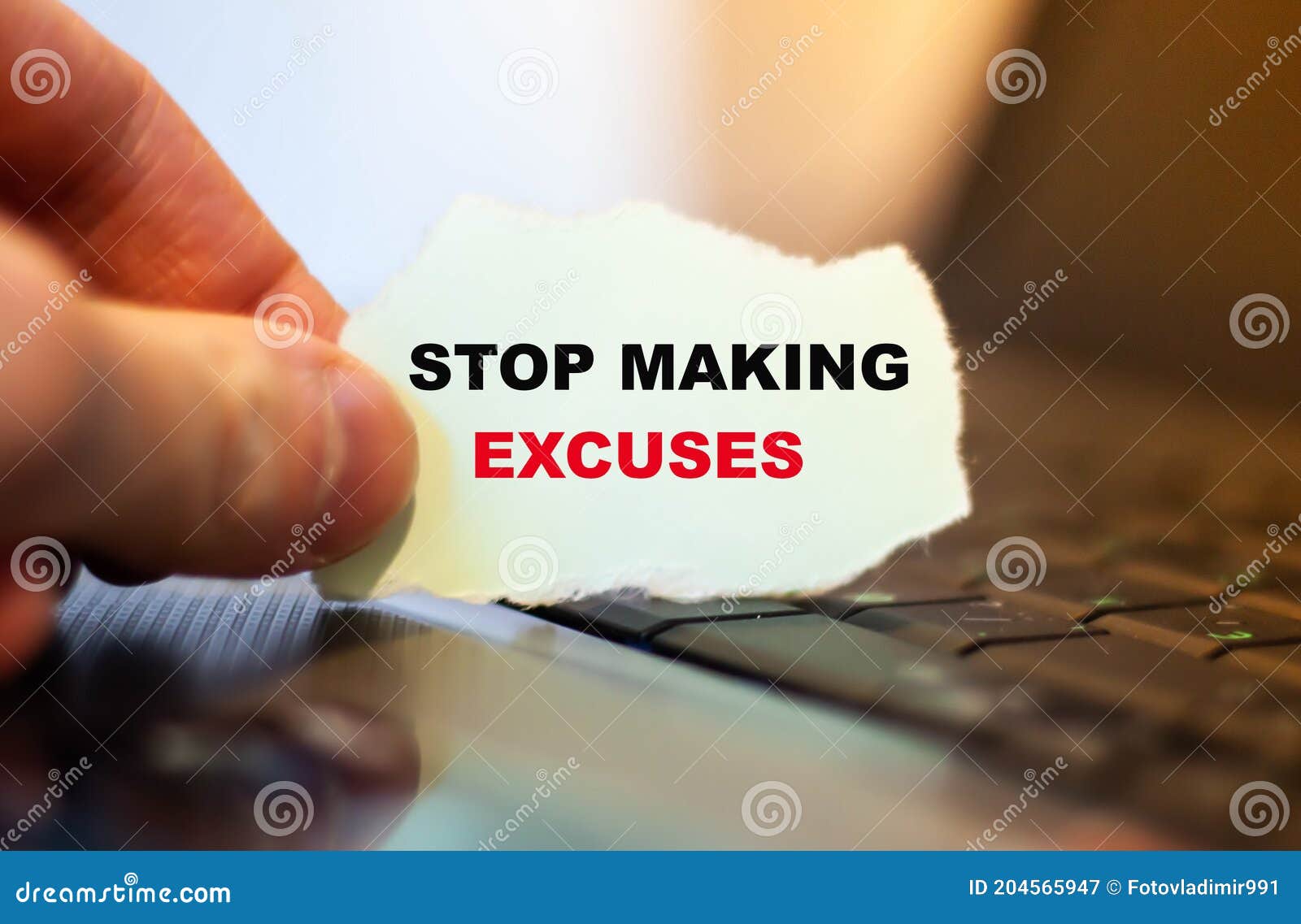 Motivational Text Stop Making Excuses on Paper on Notebook Background ...