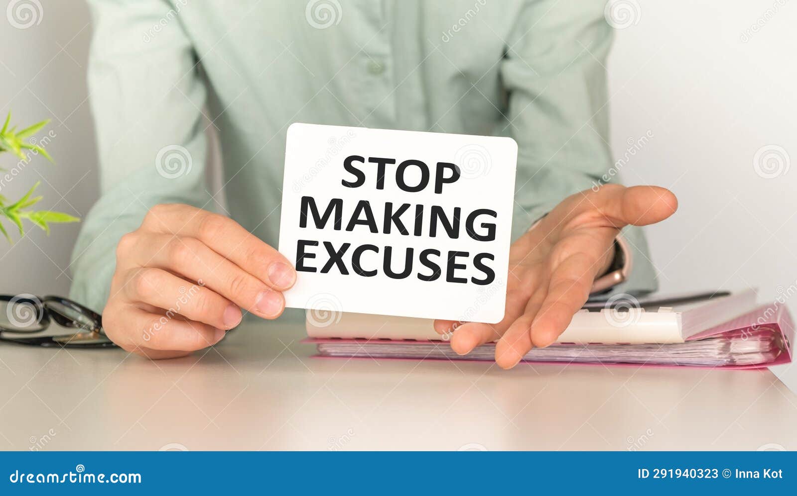 Motivational Text Stop Making Excuses on Paper on Notebook Background ...