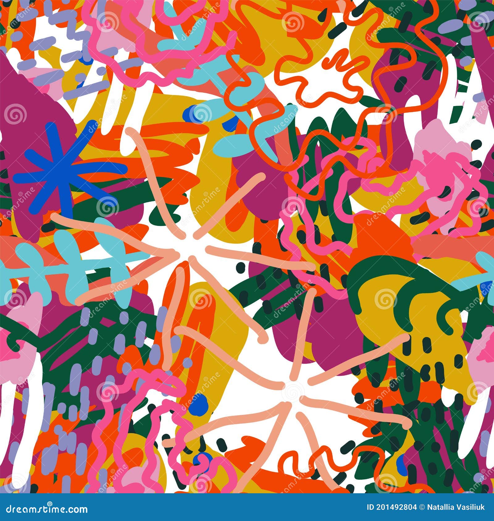 Motley Artwork Drawn Vector Seamless Pattern. Stock Vector ...