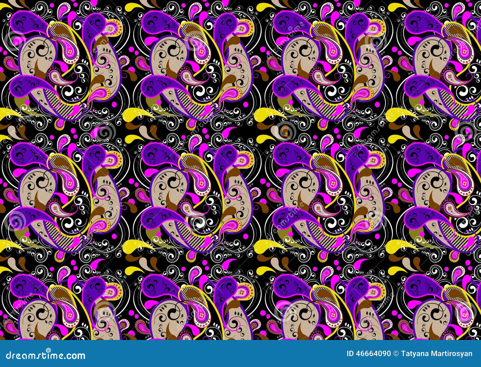 Motley Seamless Background with Purple Paisley Patterns Stock ...