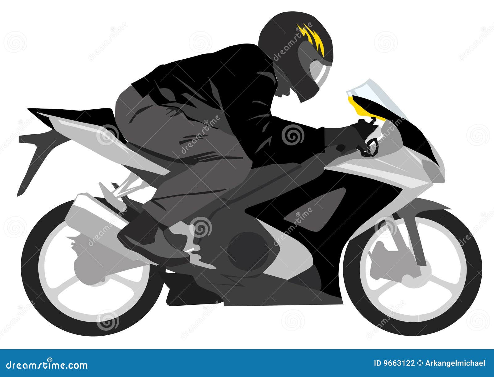 Motocicleta Negra Con El Motorista Stock de ilustración - Ilustración ...