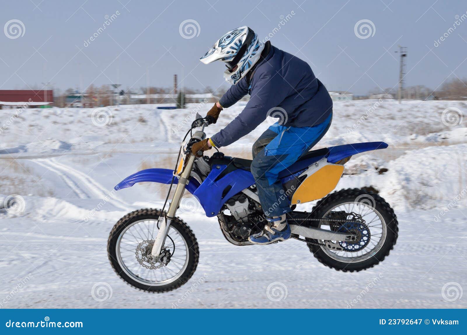Motocross, Motorcycle Driver Flies Over Hill Stock Image - Image of ...