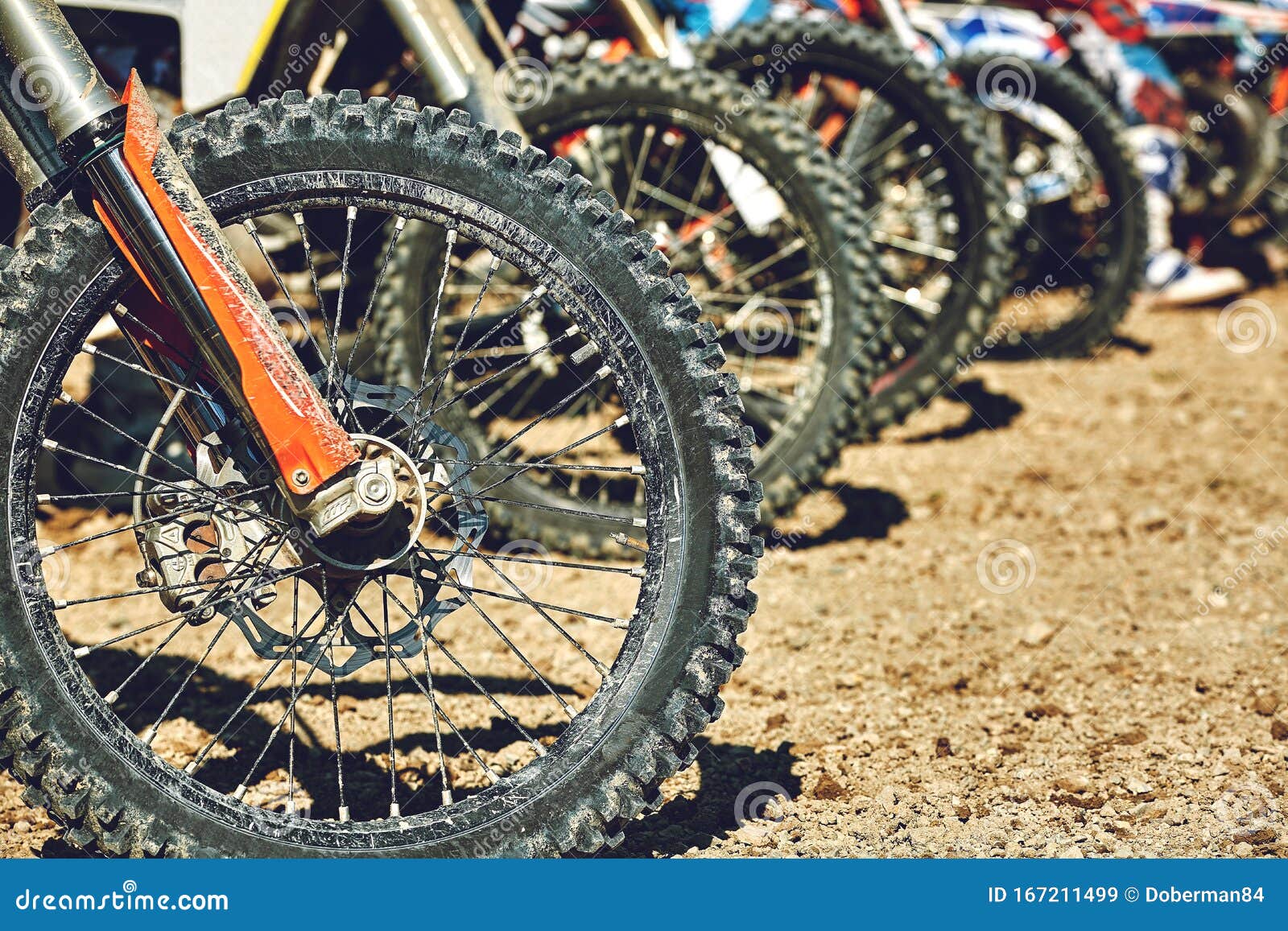 Motocross. Motorcycles Getting Ready for the Start of the Side View ...