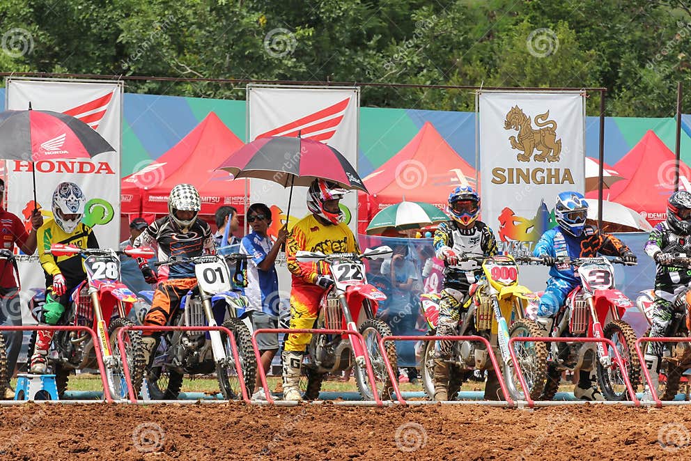 Motocross Riders Lined Up at the Start Gate Editorial Stock Image ...
