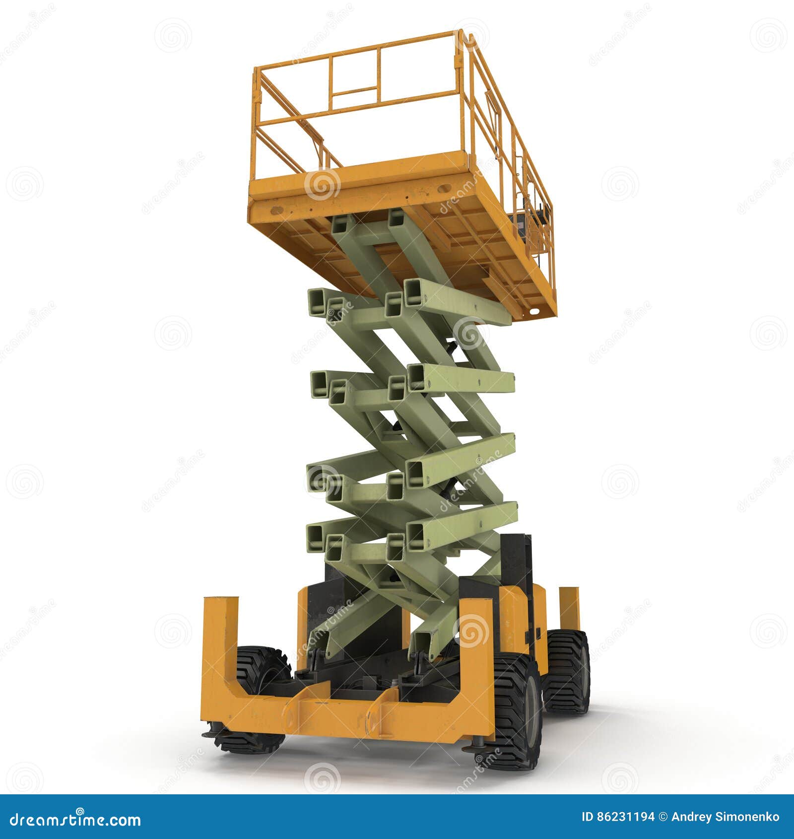 Motor Aangedreven Schaarlift Op Wit 3D Illustratie Stock Illustratie ...