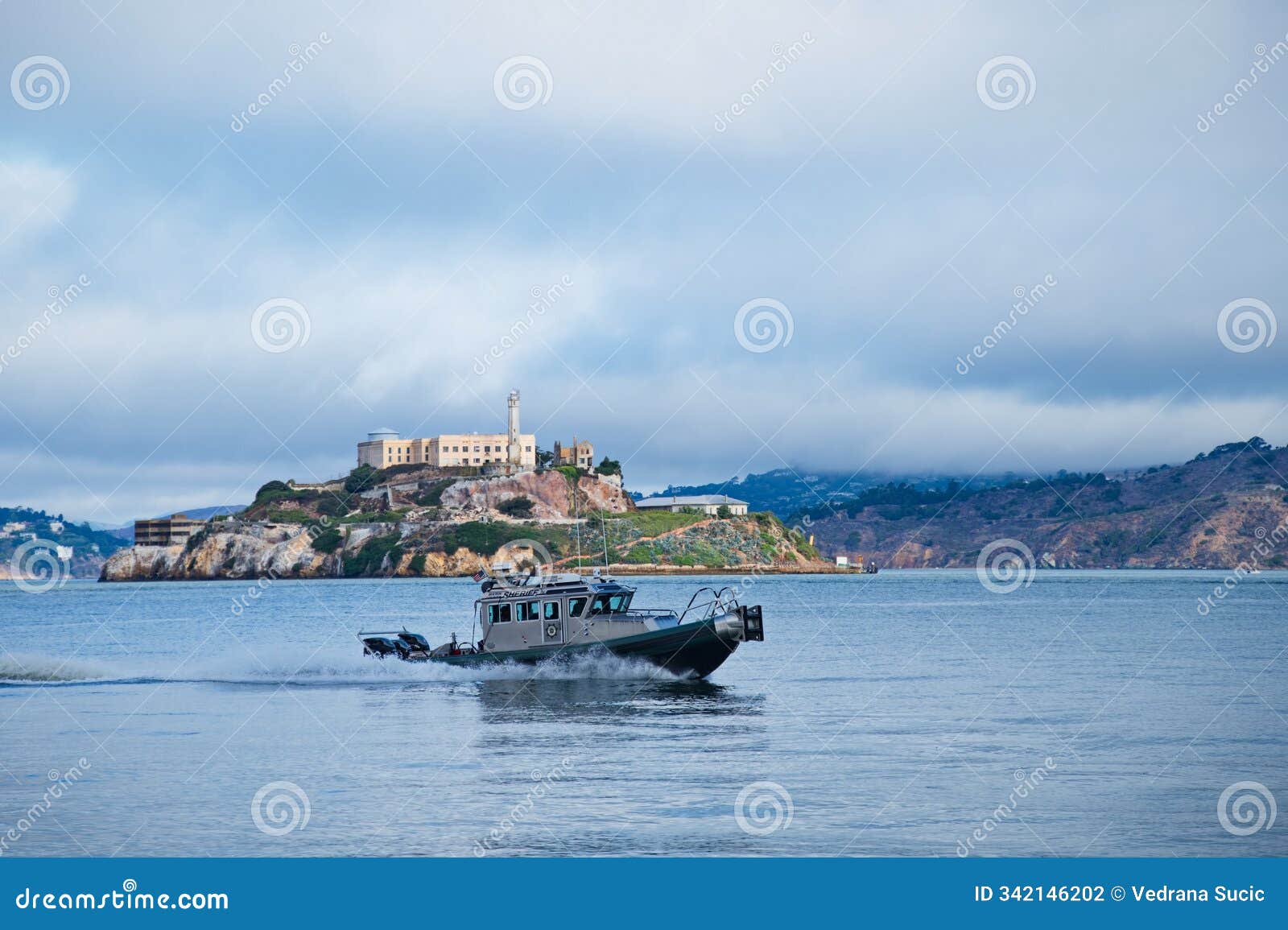 Motor Boat in Front of Alcatraz Stock Photo - Image of scenery, scenic ...