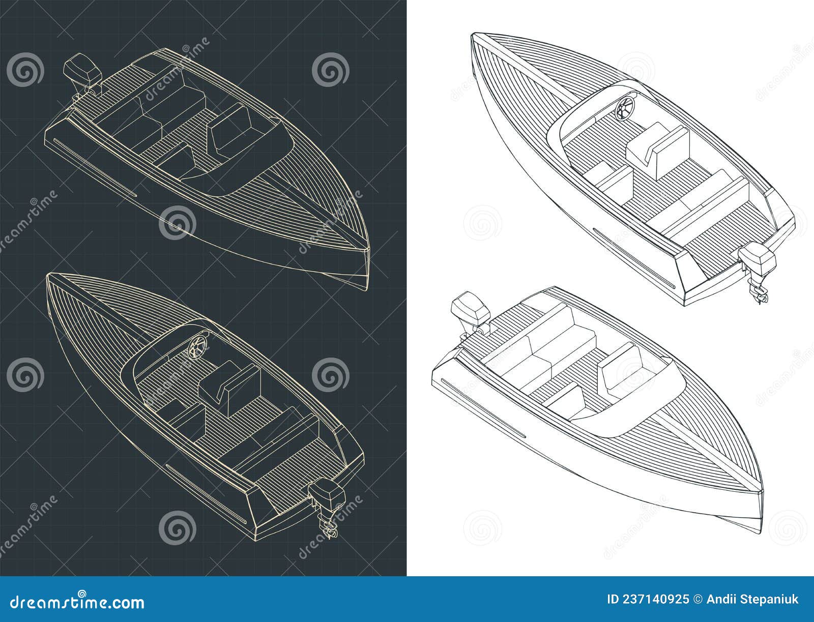Motor Boat Isometric Blueprints Stock Vector - Illustration of nautical ...