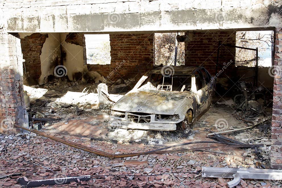 Motor Car Destroyed by Fire Stock Image - Image of fire, front: 97673249
