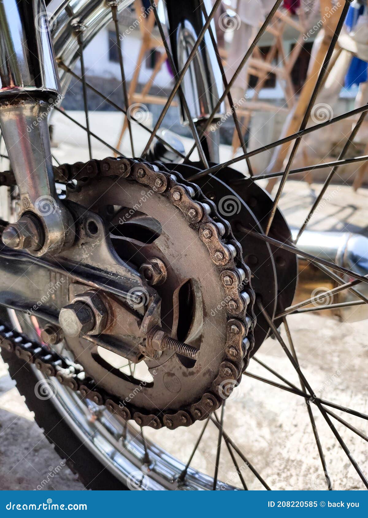 Motor And Chain Of A Modern Motorcycle, Sale Of Spare Parts Stock Photo ...