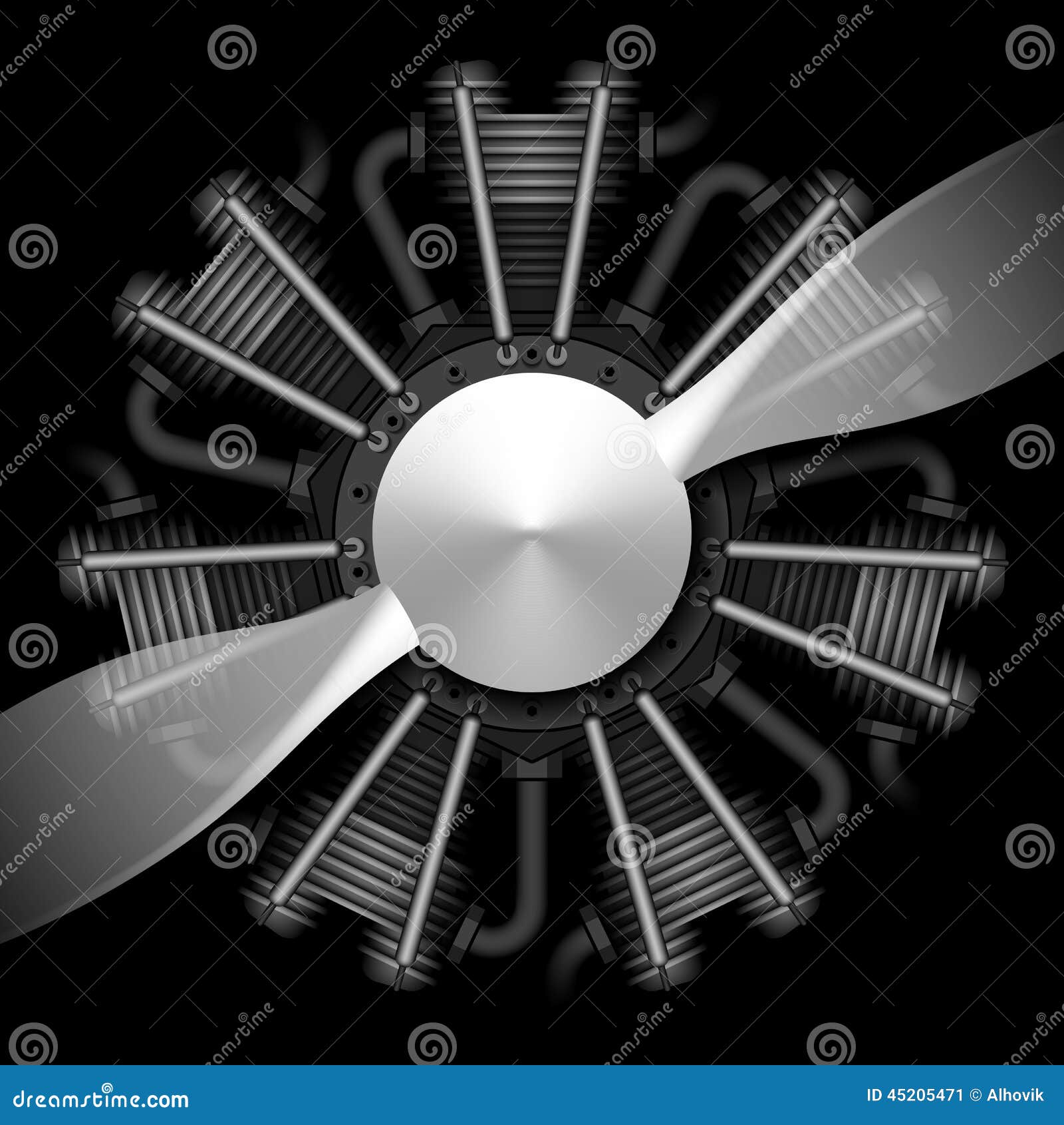 Motor De Avión Radial Con El Propulsor Ilustración del Vector ...