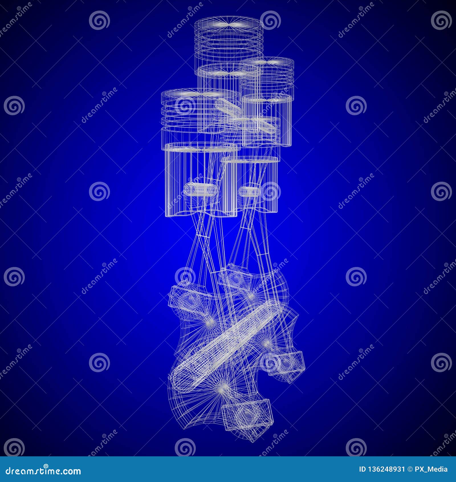 Motor De Coche De Cuatro Cilindros 3D, Modelo, Wireframe Stock de ilustración - Ilustración de ...