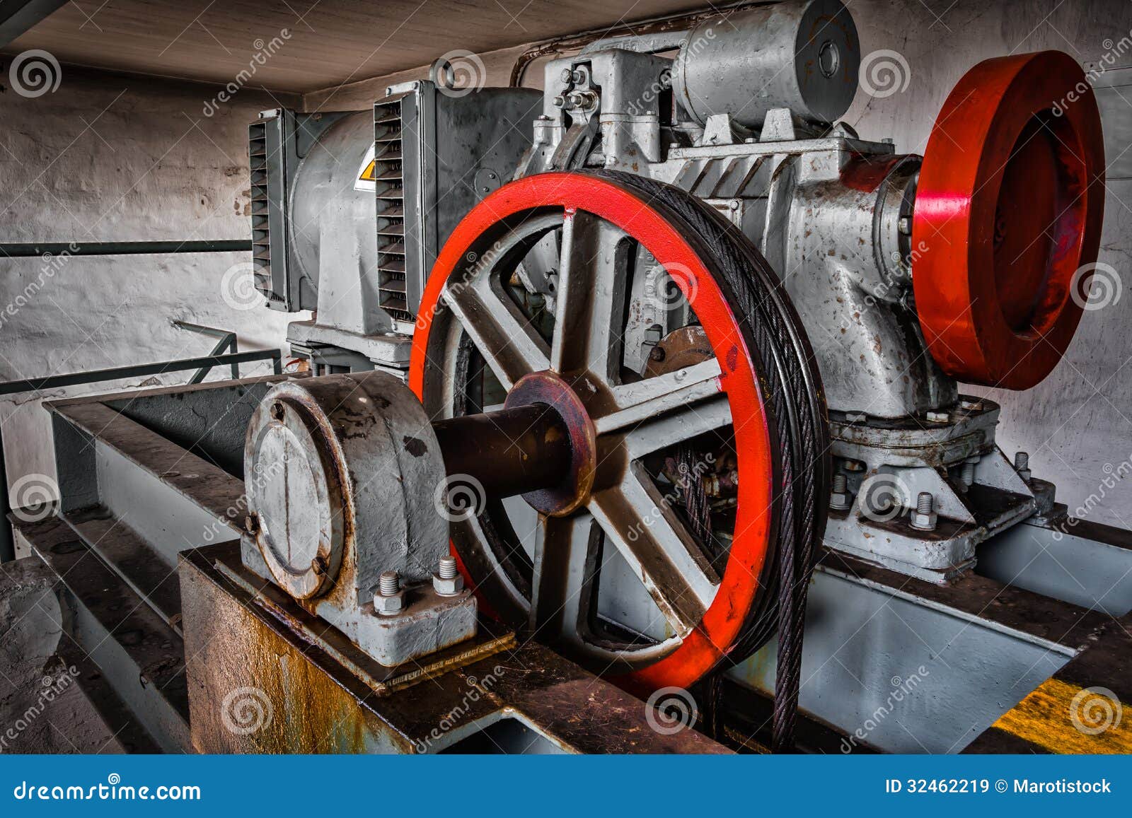Motor Driven With Sling Cable And Wheel In Control Room Stock Photo ...