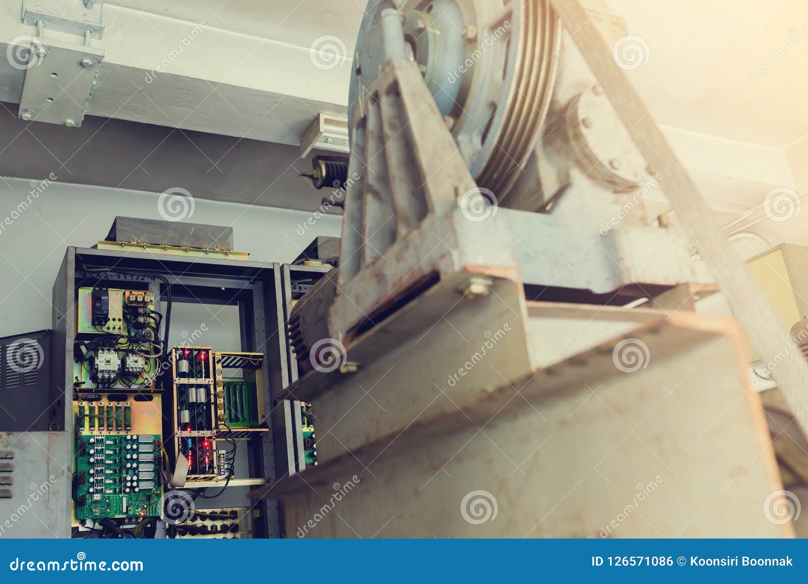 Motor Driven with Sling Cable and Wheel in Control Room Stock Photo ...