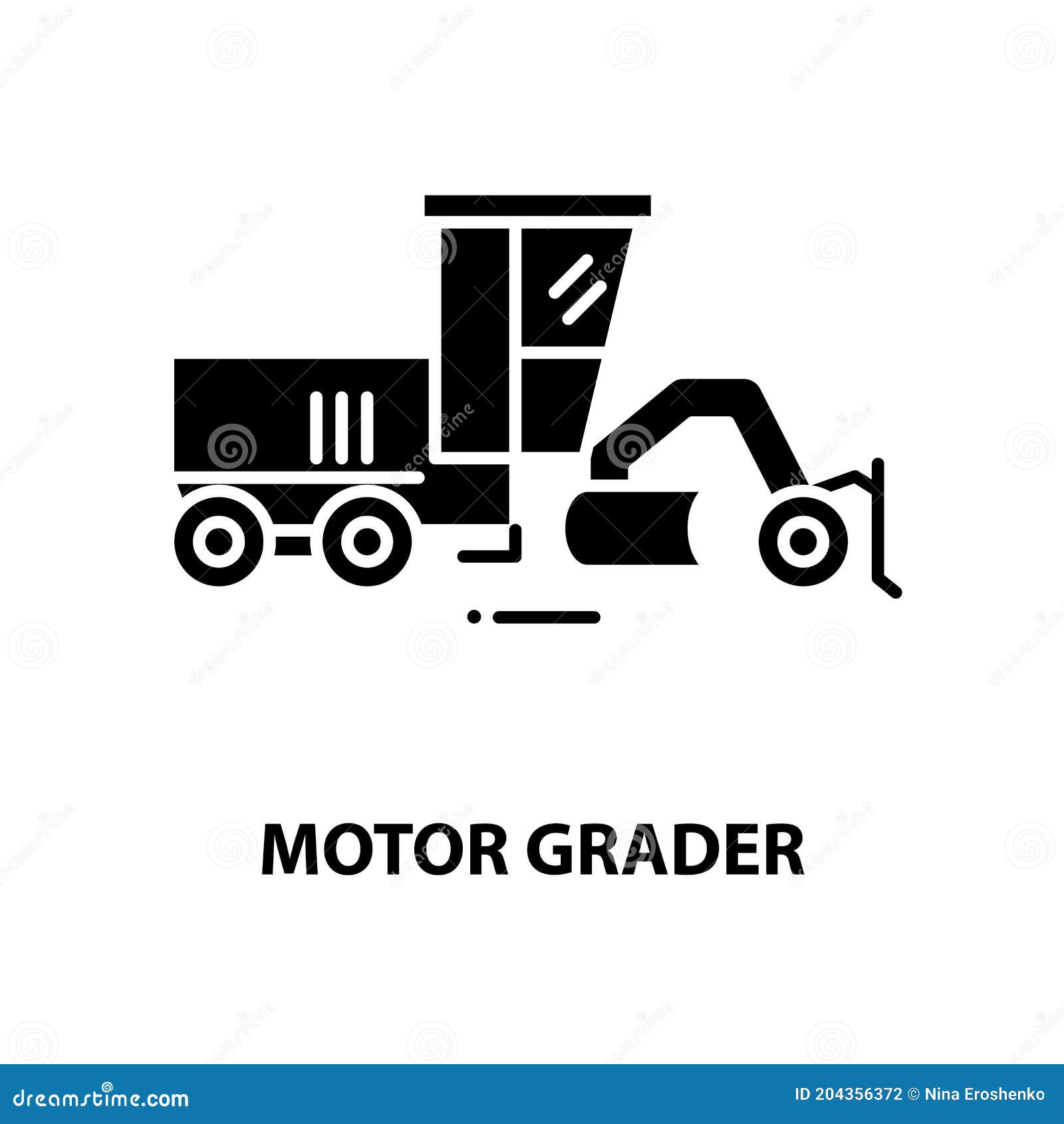 Motor Grader Icon, Black Vector Sign with Editable Strokes, Concept ...