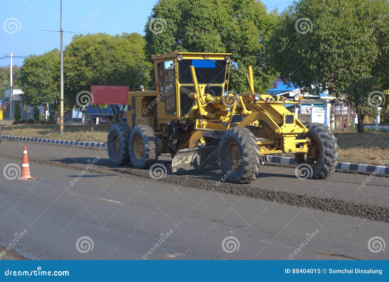 Motor grader is working stock image. Image of excavator - 88404015