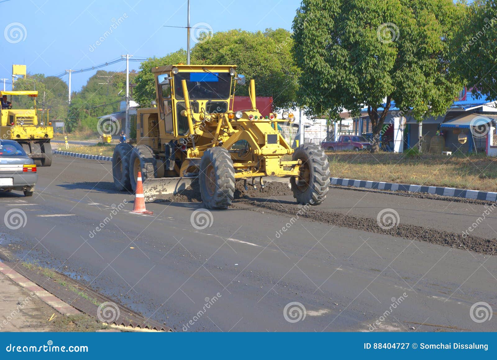 Motor grader is working stock image. Image of machinery - 88404727