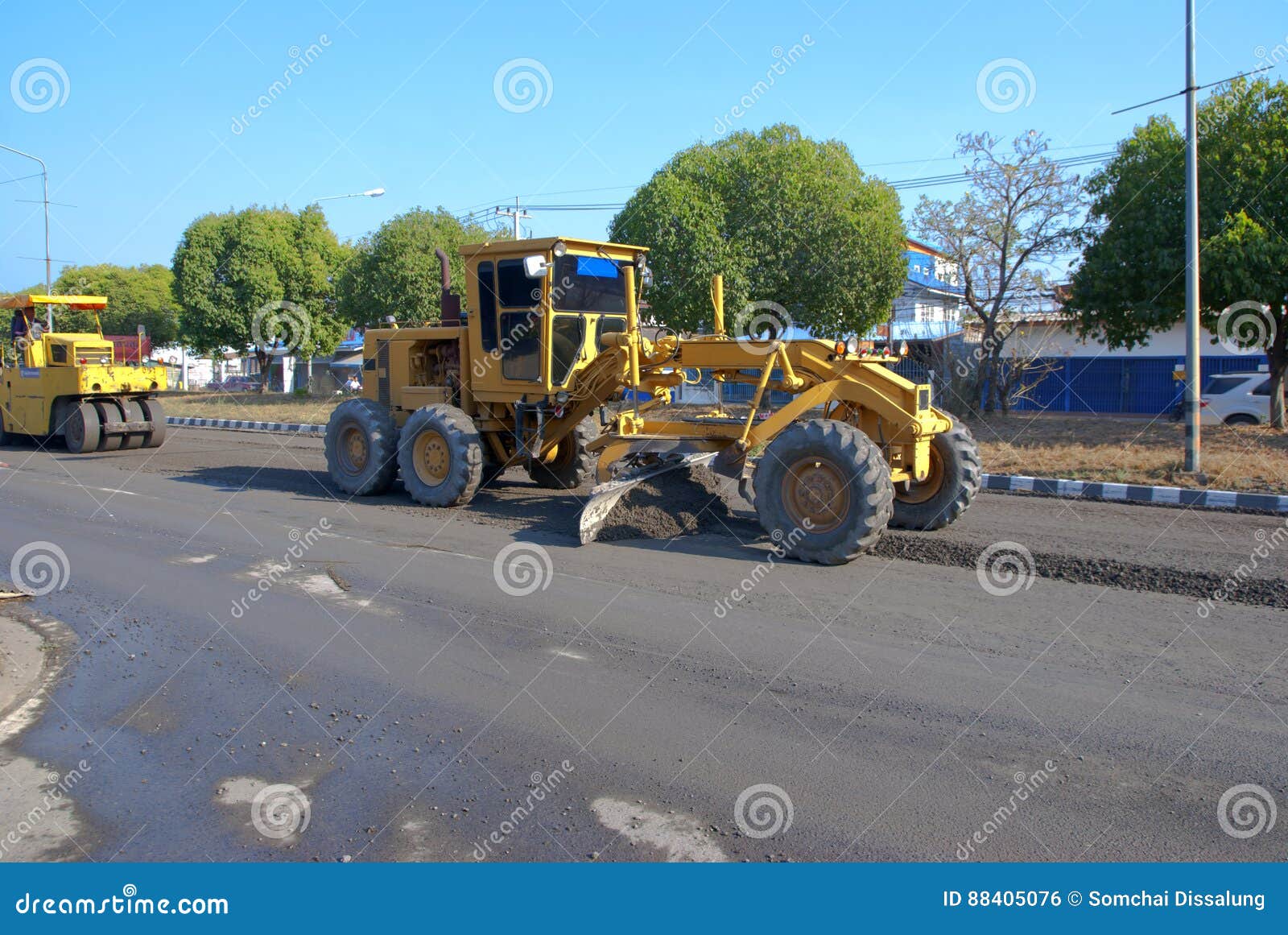 Motor grader is working stock photo. Image of metal, outdoor - 88405076