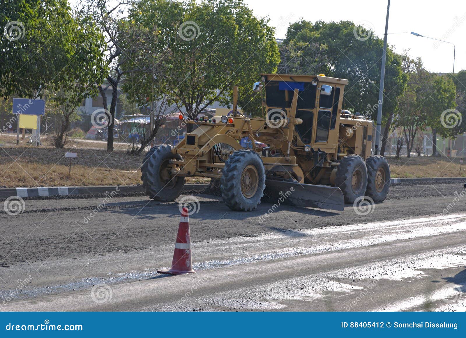 Motor grader is working stock photo. Image of land, industry - 88405412