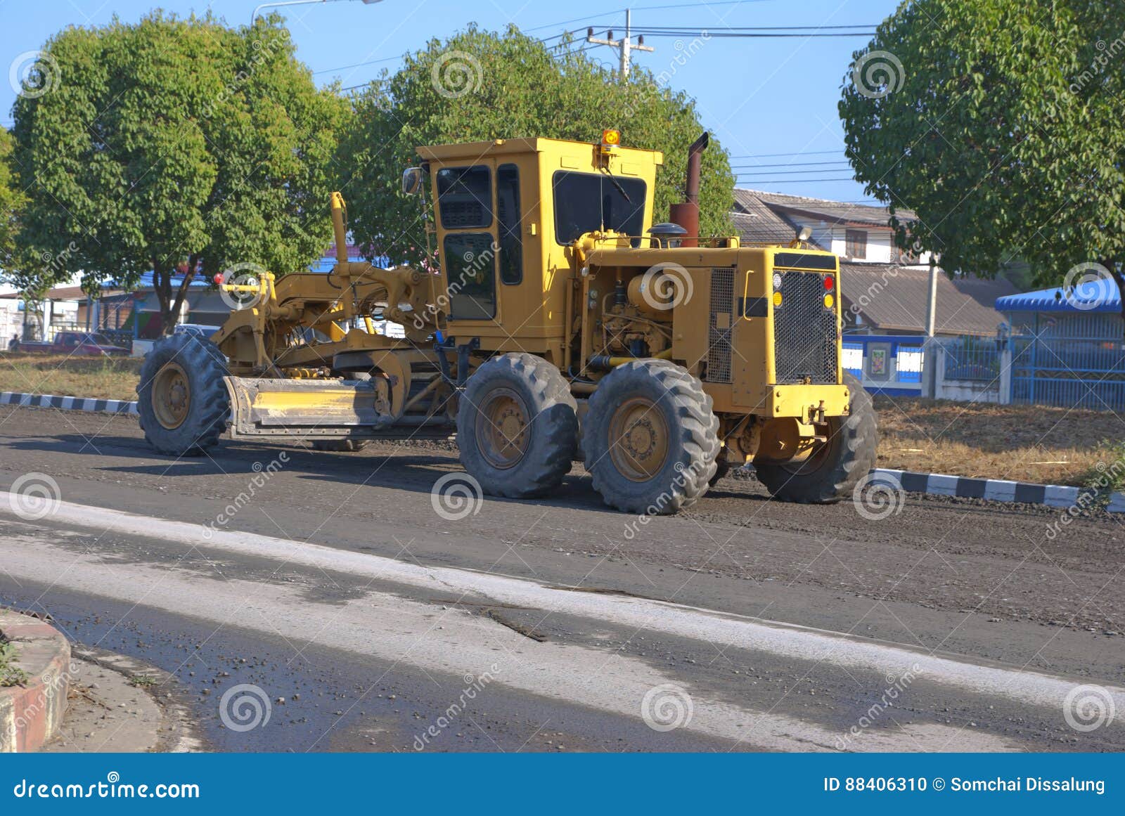 Motor grader is working stock photo. Image of excavation - 88406310