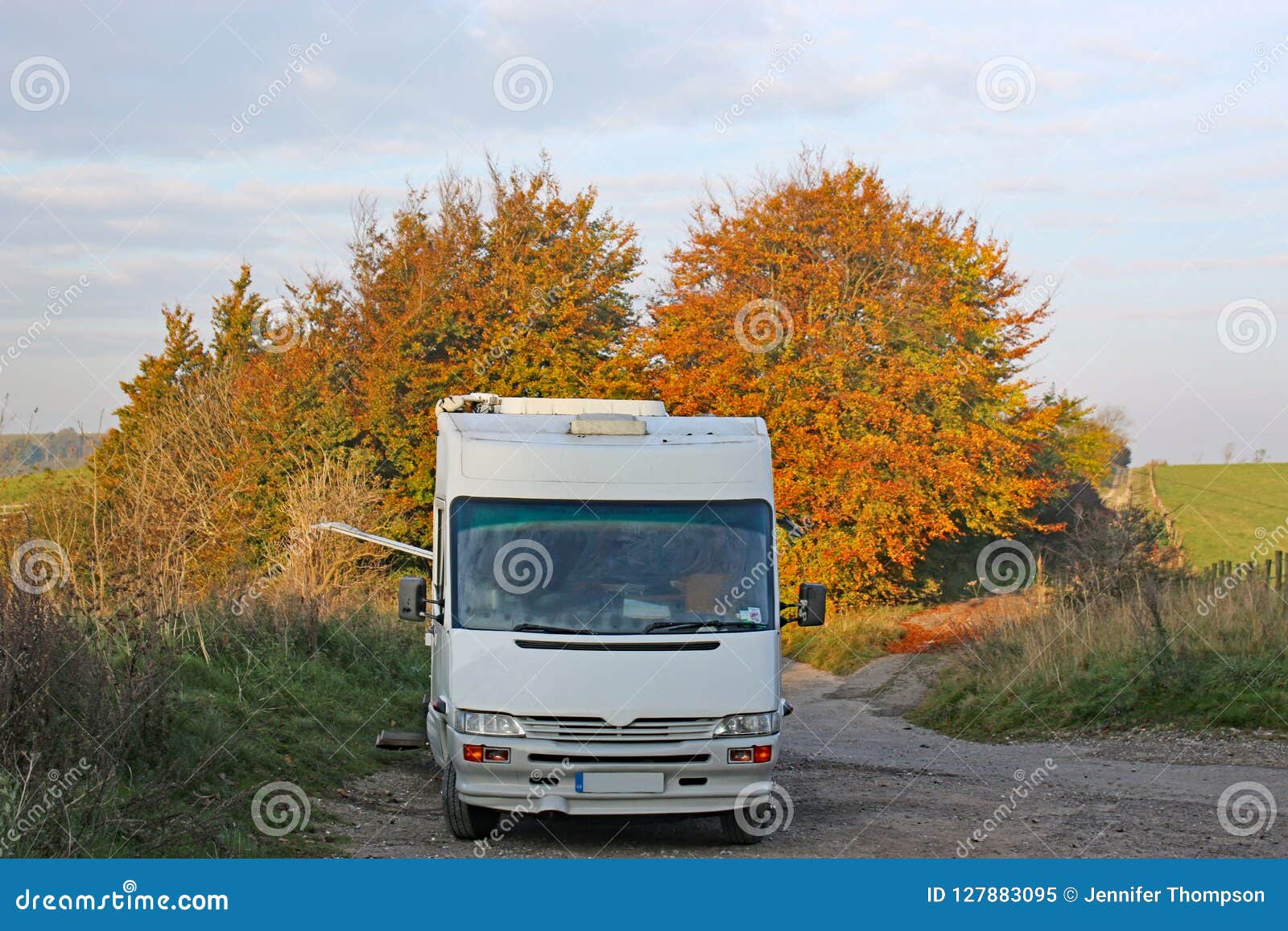 Camper Van in autumn stock image. Image of camper, motorhome - 127883095