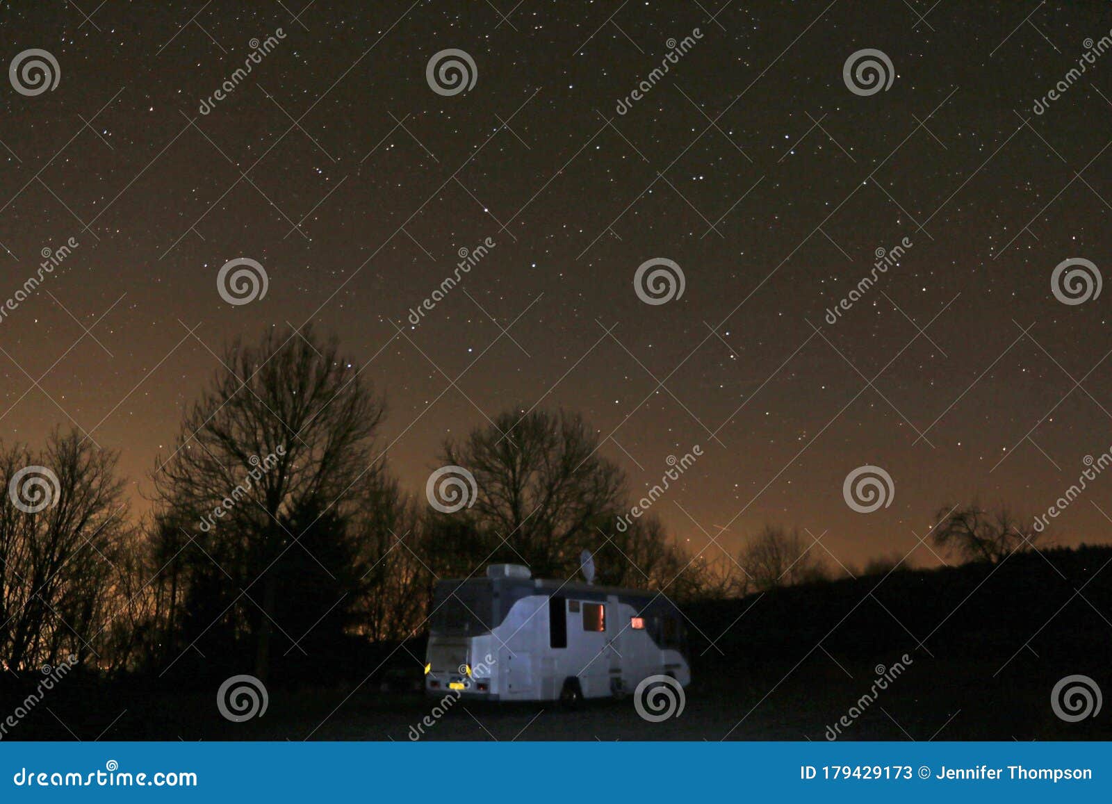 Motor Home Parked on a Starry Night Stock Image - Image of night, truck ...