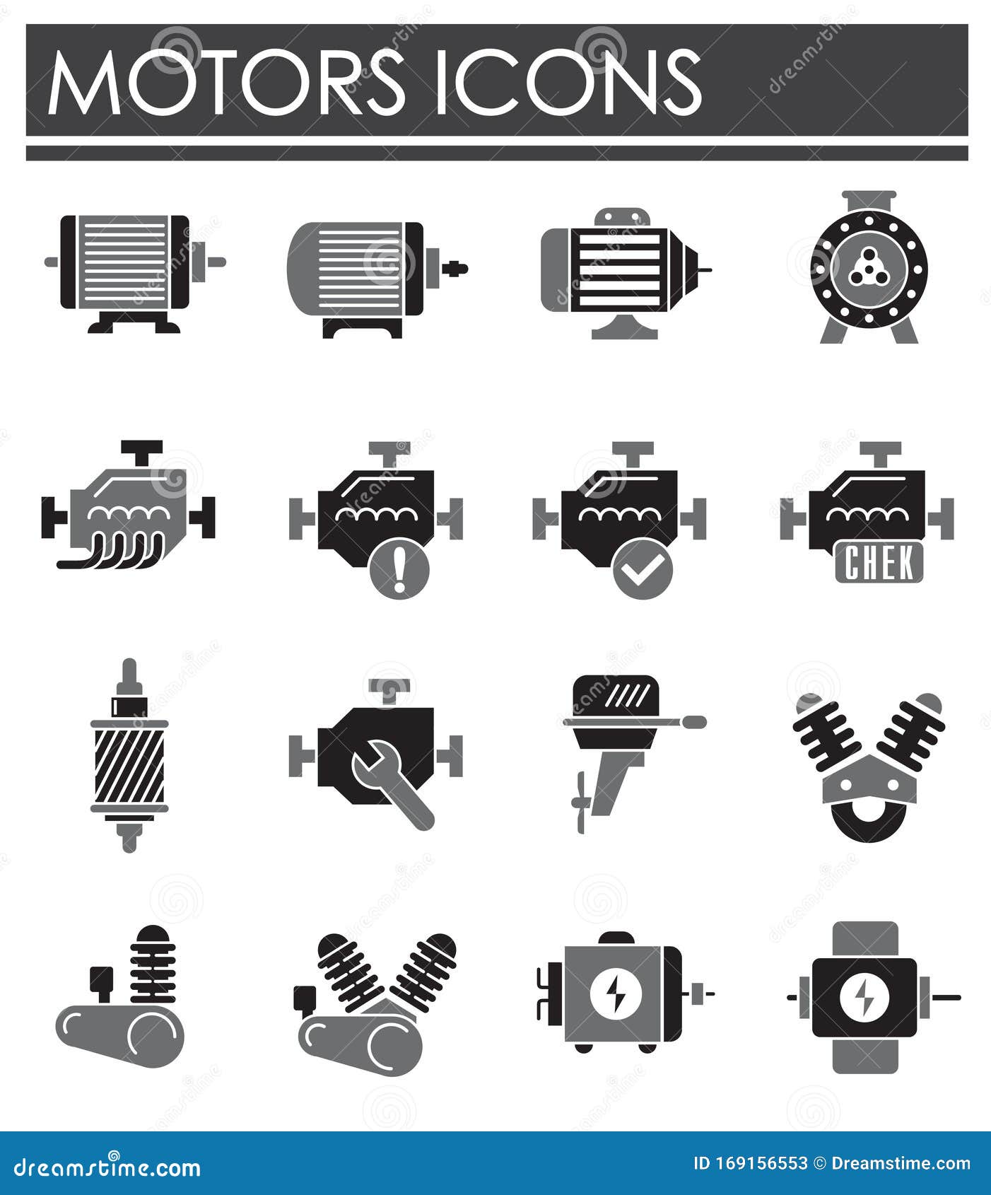 Motor Icons Set on White Background Stock Illustration - Illustration ...