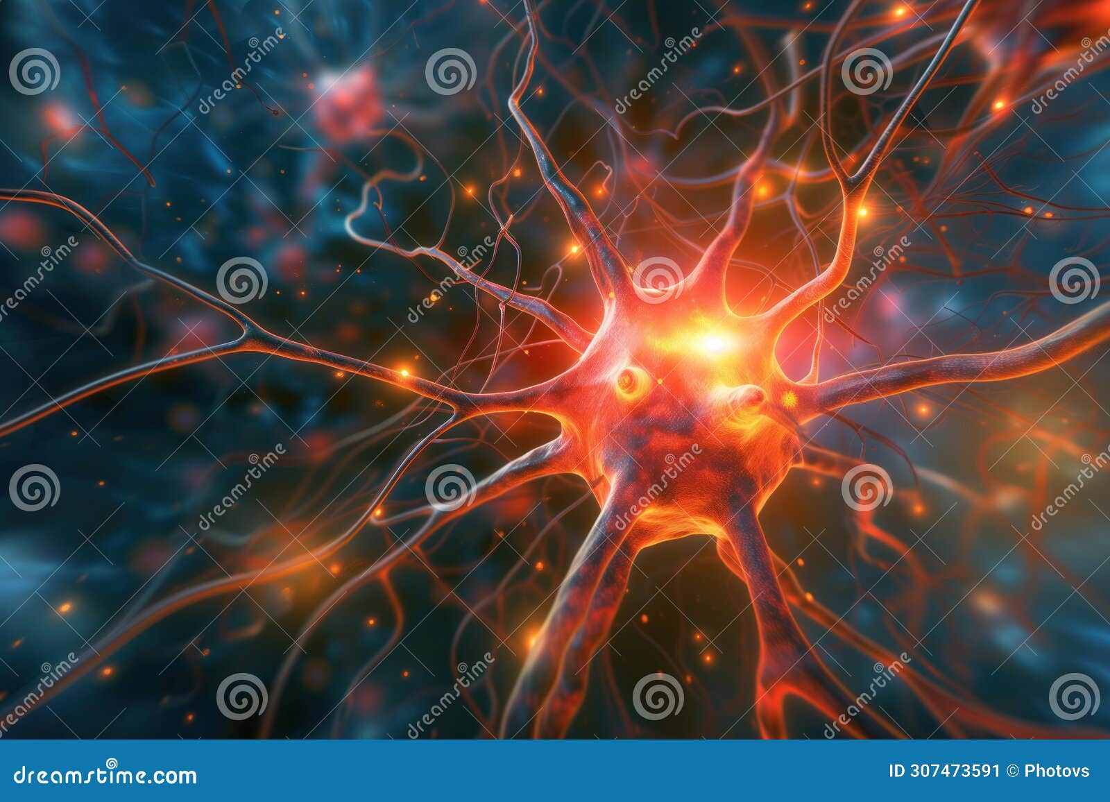 Motor Neuron Under Microscope with Nerve Cells Nervous System in of ...
