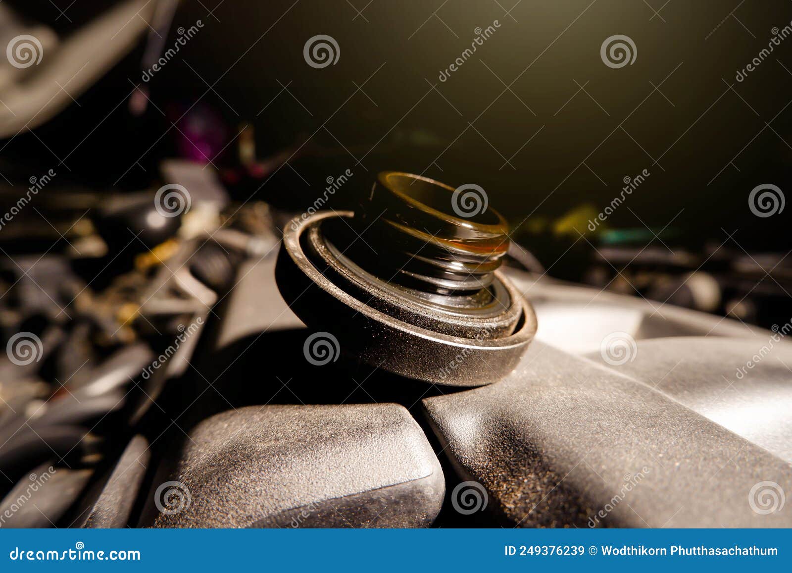 Motor Oil Cap on the Car Engine Cover Stock Image - Image of cover ...