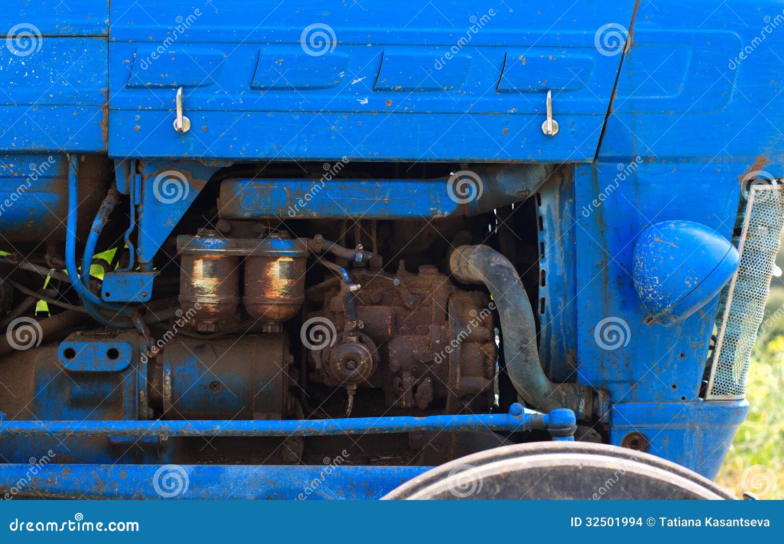 Motor of the Old Blue Tractor Stock Photo - Image of rural, industry ...