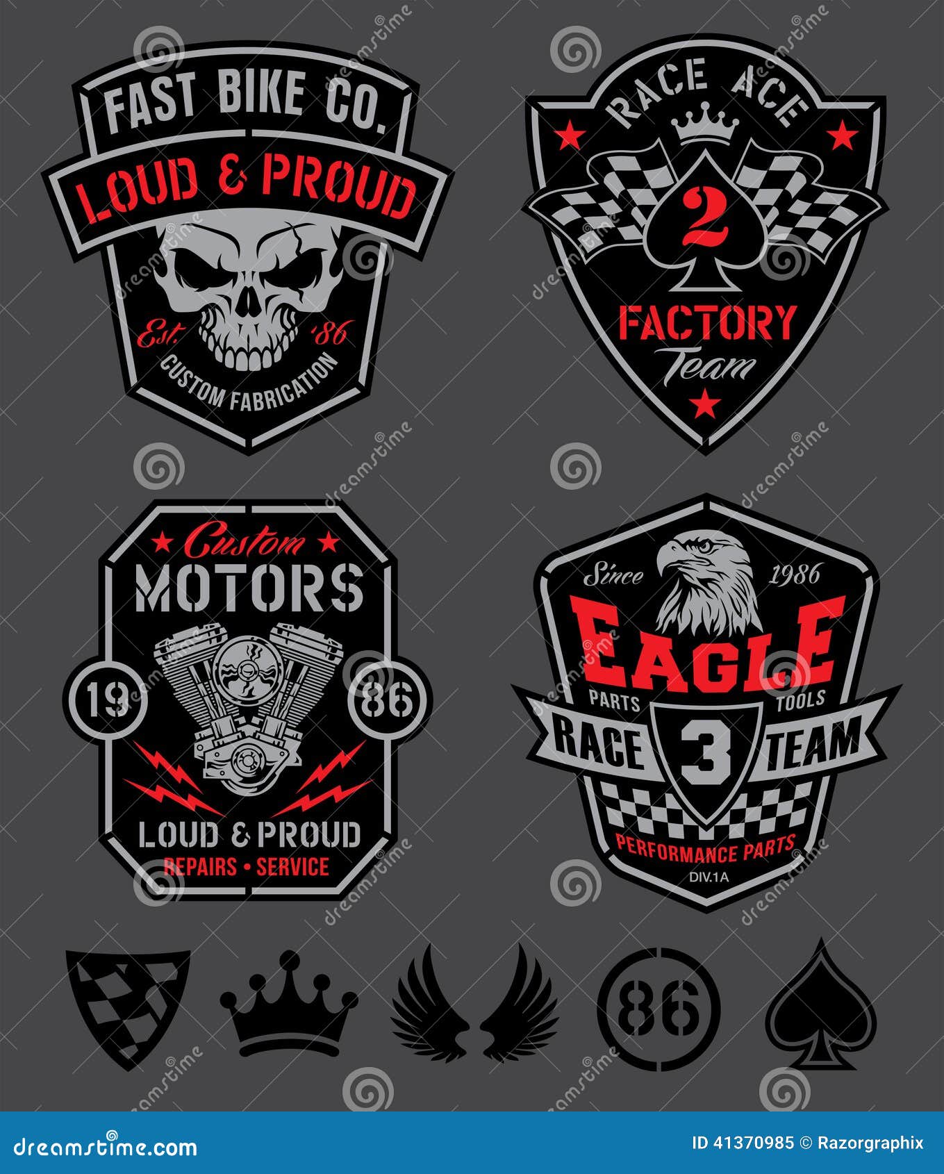 Motor patches emblem set stock vector. Illustration of flames - 41370985