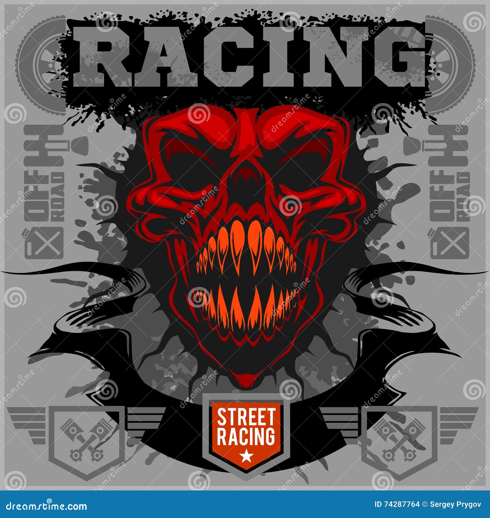 Motor Racing Demon - Emblem for T-shirt Stock Vector - Illustration of ...