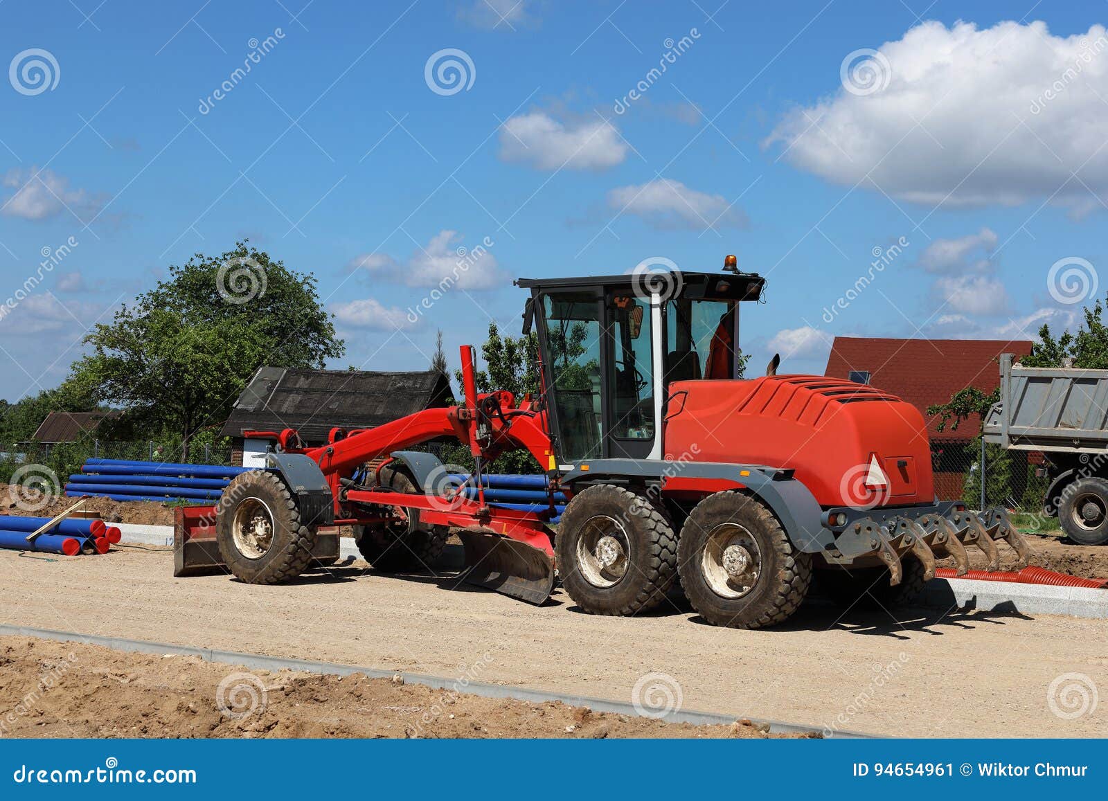 Motor road grader stock image. Image of roadwork, land - 94654961