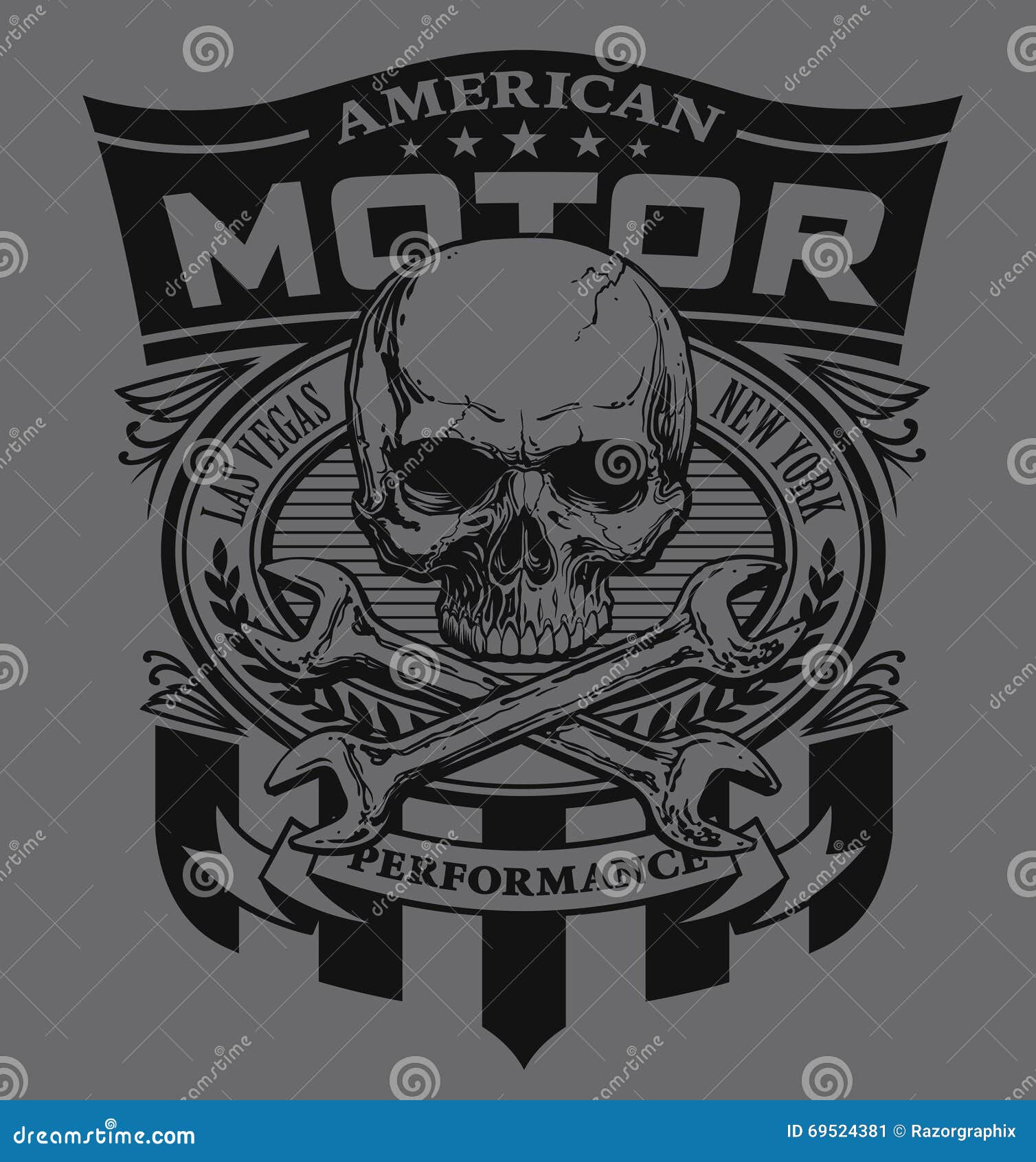Motor Skull Shield T-shirt Design Stock Vector - Illustration of ...