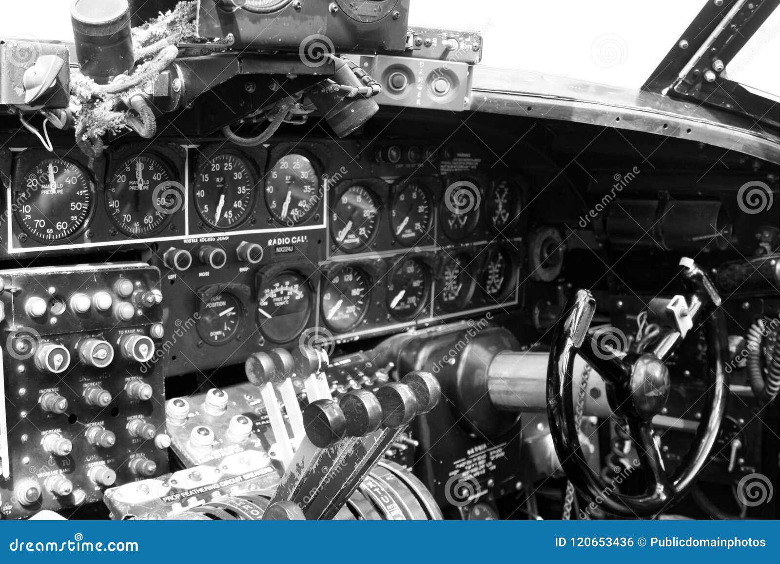 Motor Vehicle, Cockpit, Black And White, Engine Picture. Image: 120653436