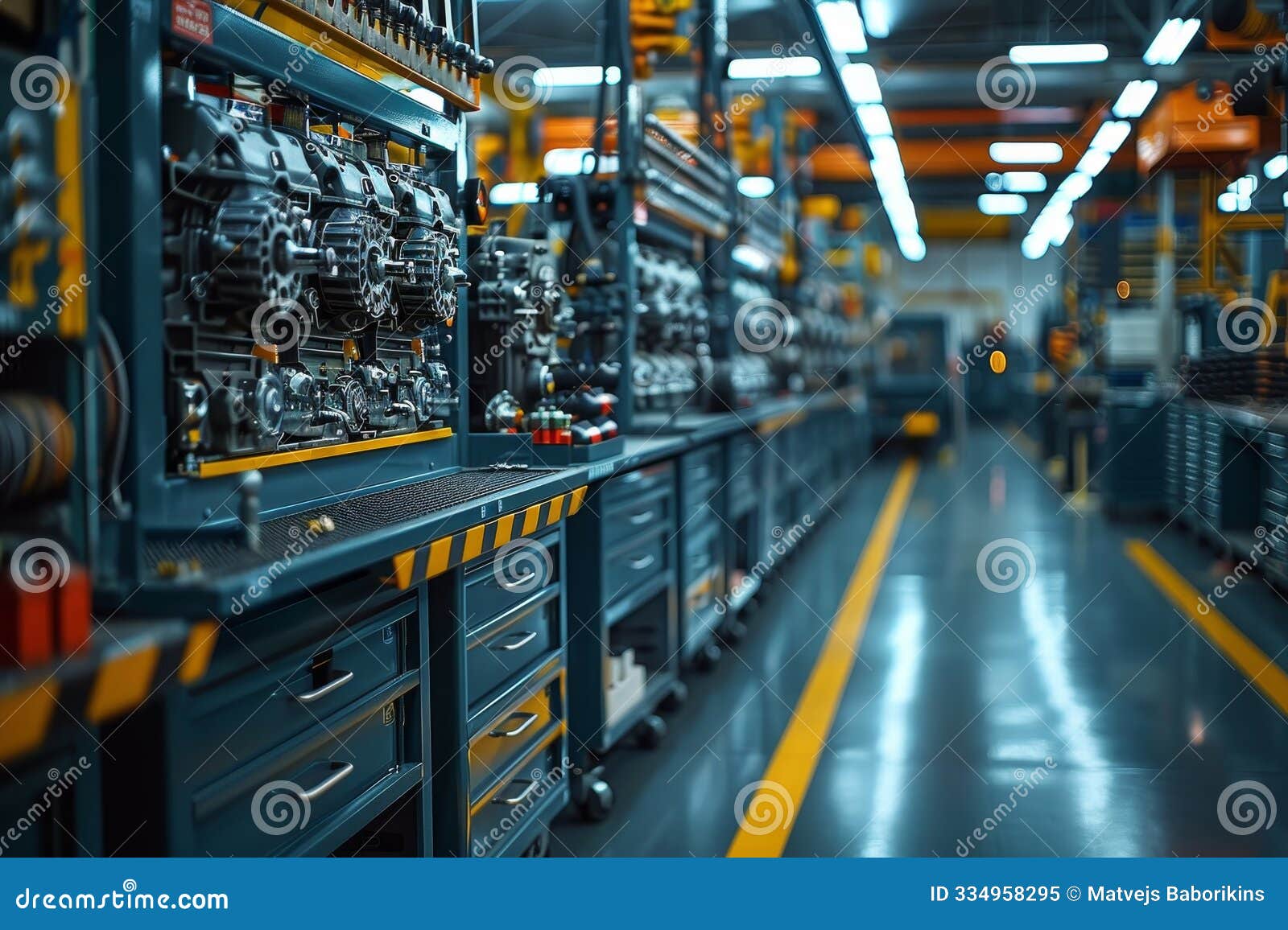 Motor Vehicle Repair Shop with Engine Fixation and Mobile Tool Rack for ...