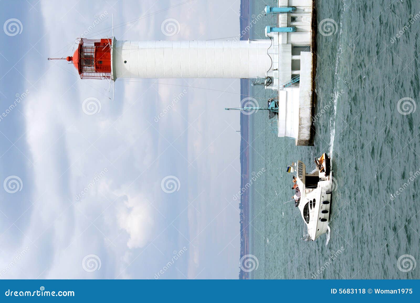 Motor Yacht Floats by the Big Beacon Stock Photo - Image of lighting ...