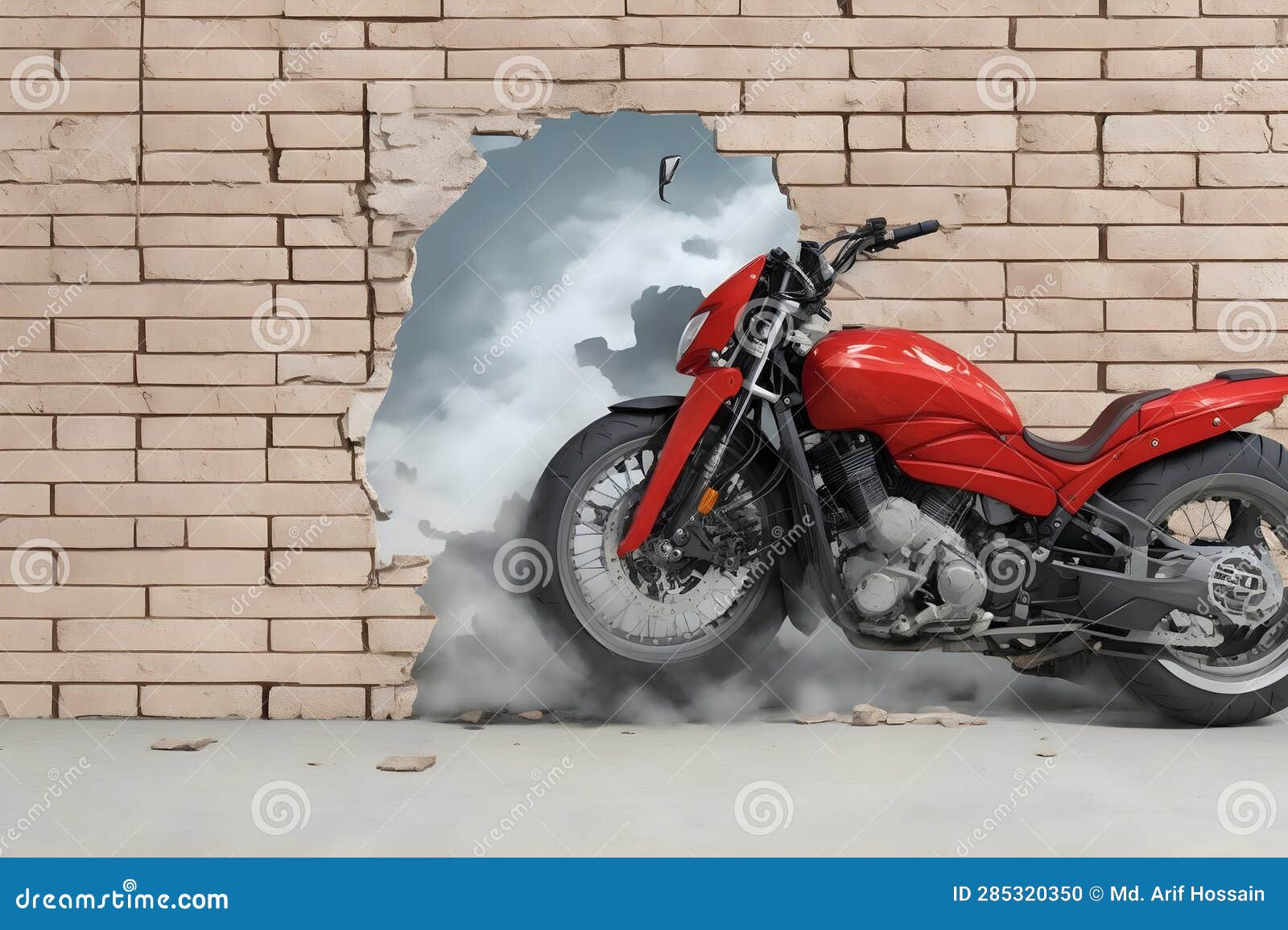 Motorbike 3D Smashed Wall Background Image Generated -AI Stock ...