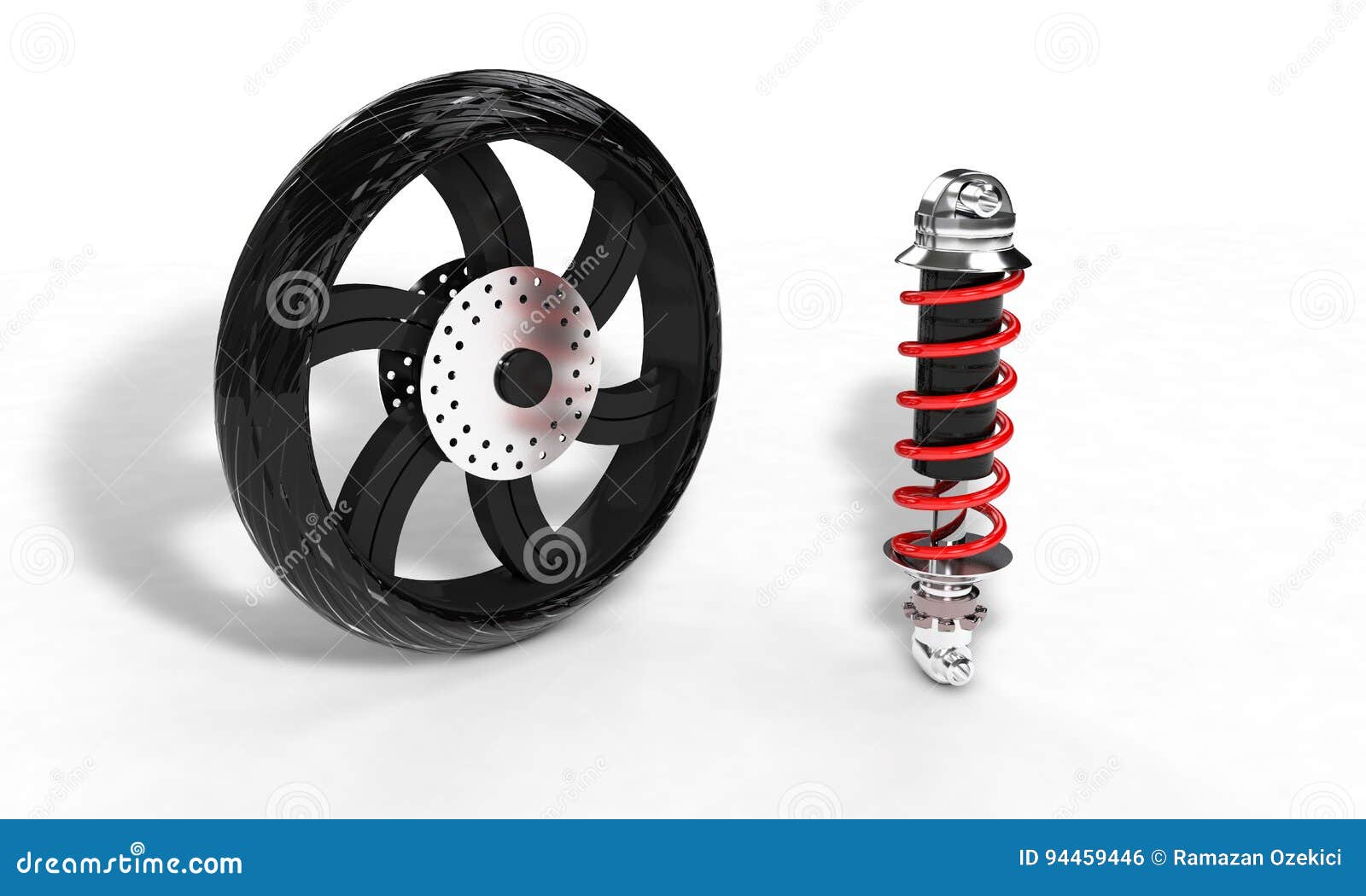 Motorbike Shock Absorber and Wheel, 3d Render Stock Photo - Image of ...