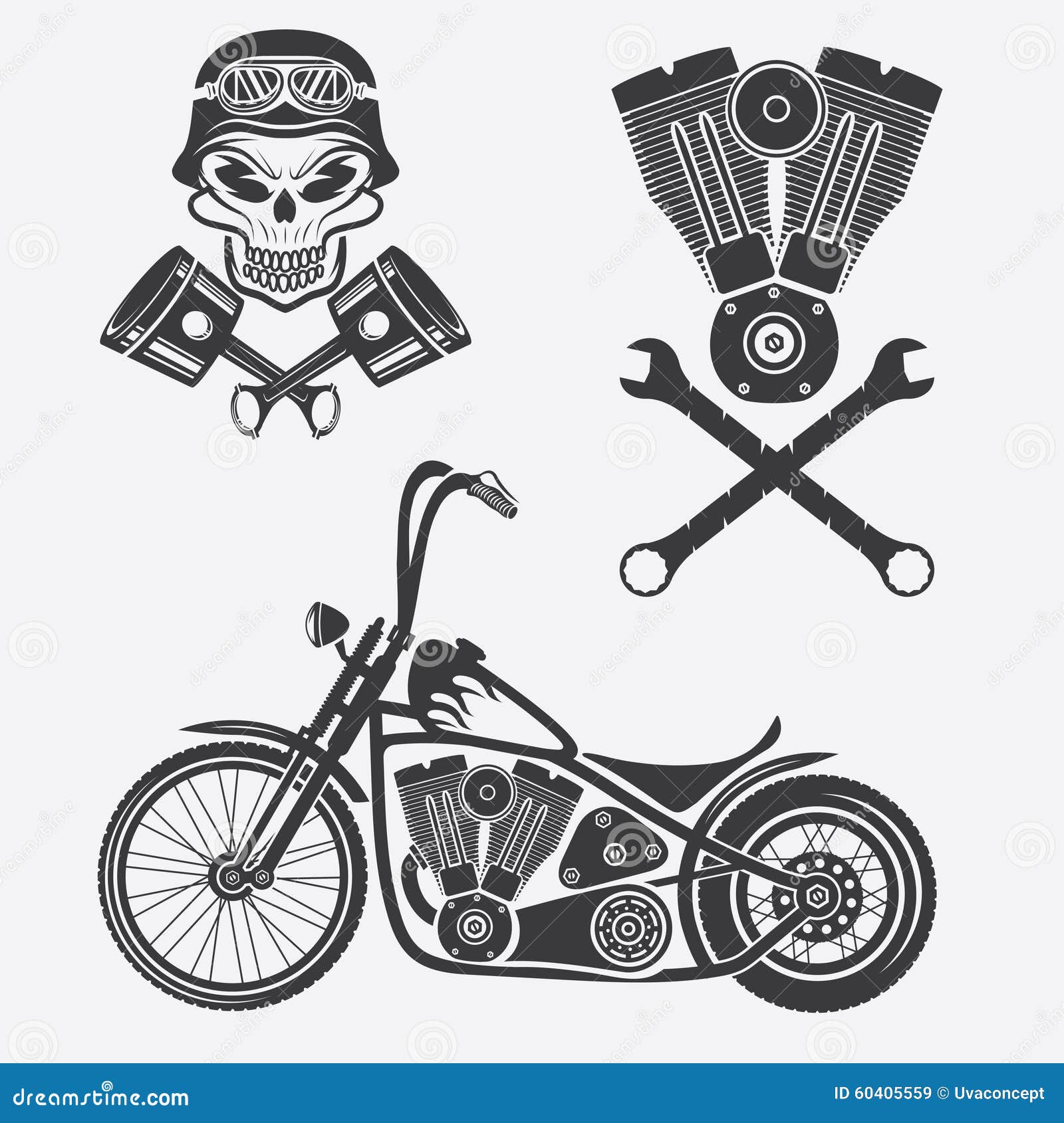 Motorbike,skull,engine and Pistons Stock Vector - Illustration of ...