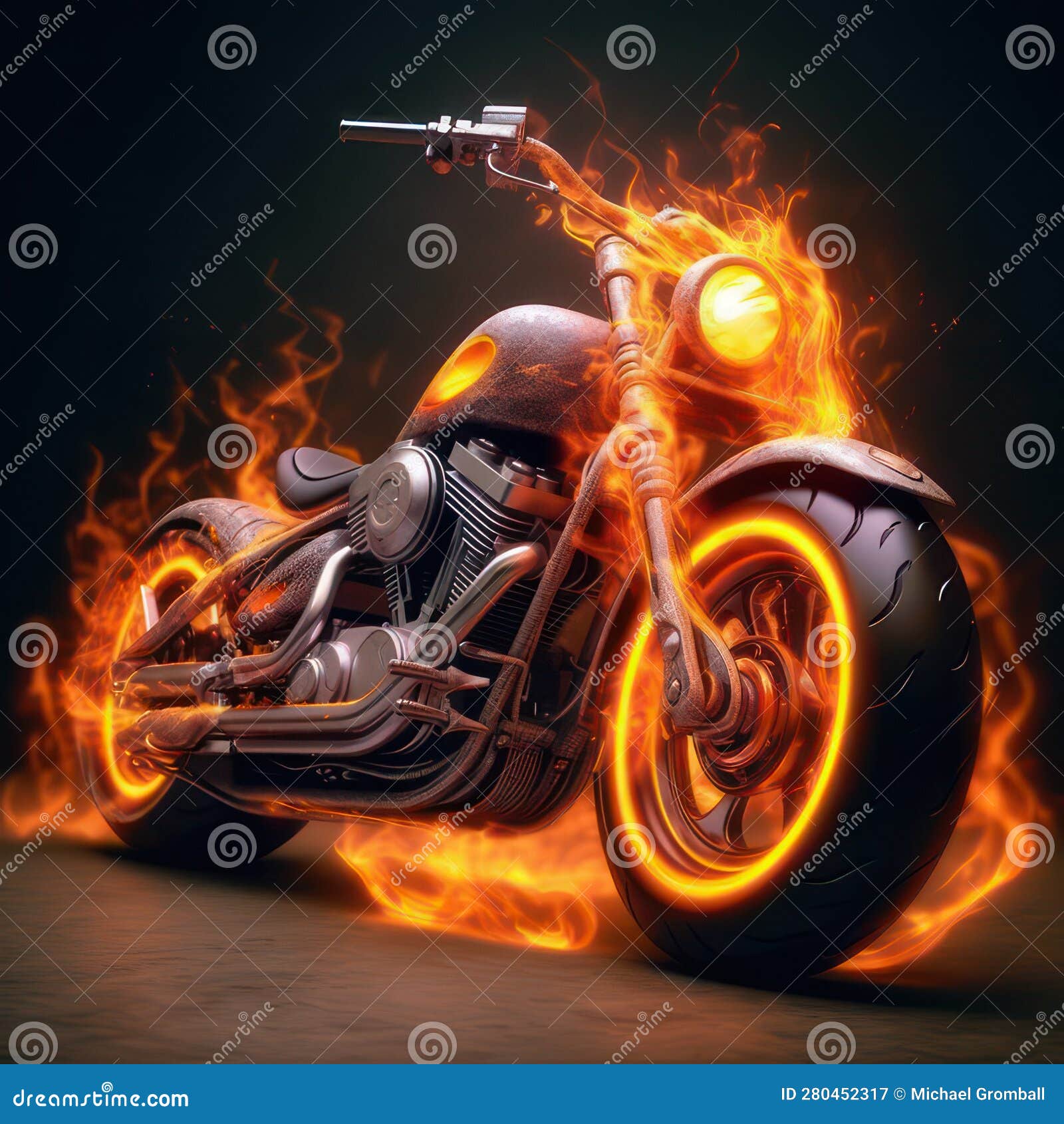 Motorbike with Wheels in Flames Created with Generative AI Stock ...