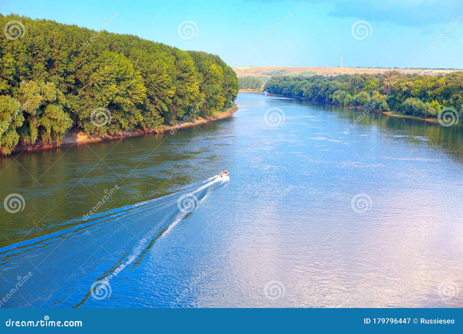 Motorboat on the river stock image. Image of daytime - 179796447