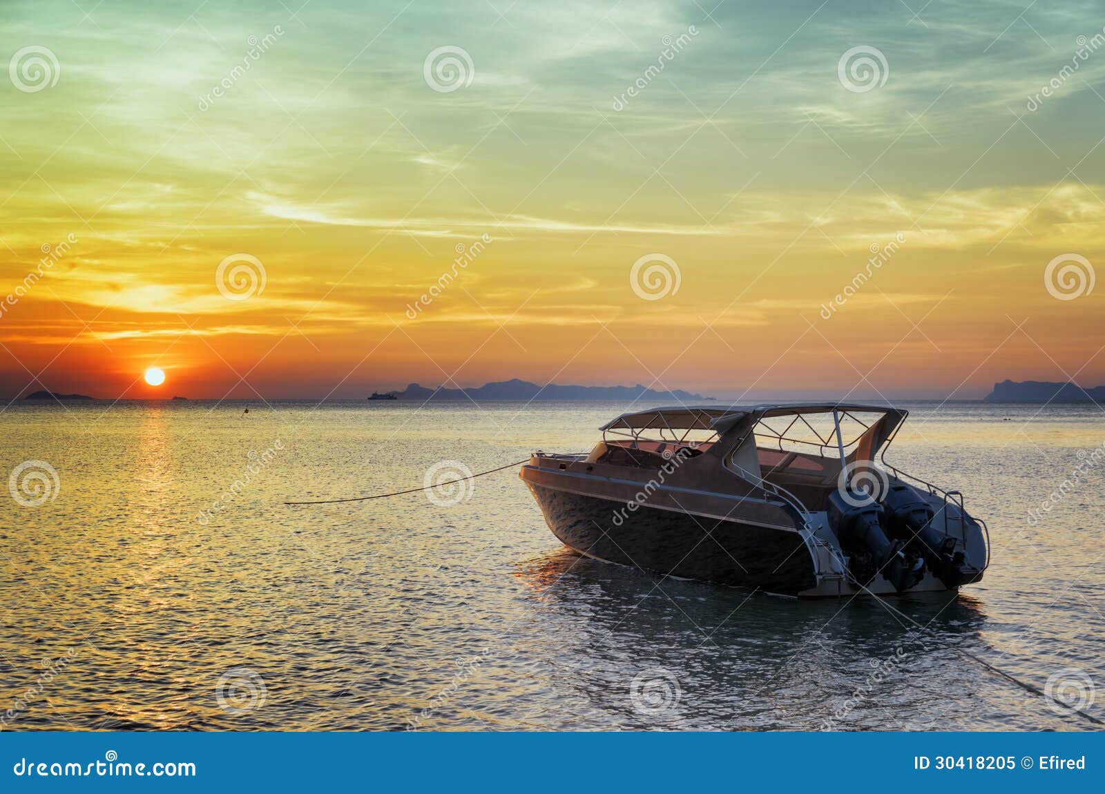 Motorboat at Sunset. Beautiful Landscape Stock Image - Image of nature ...