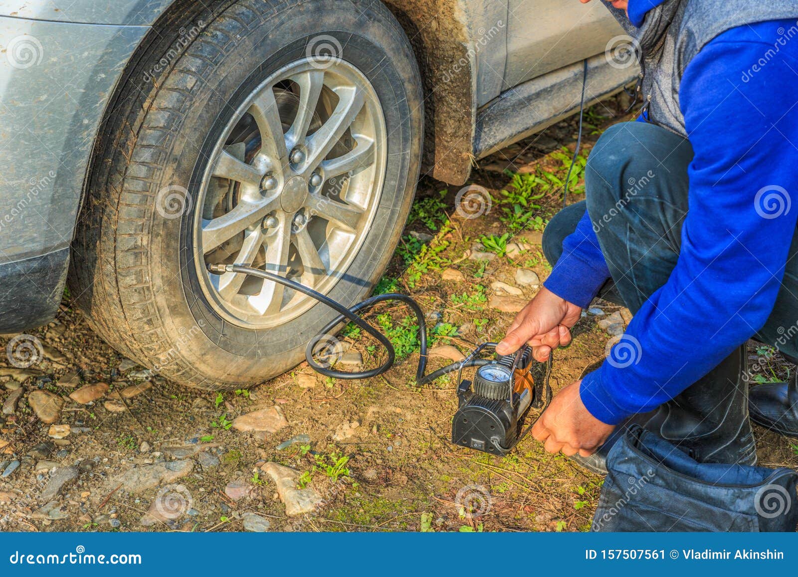 Pumping a Car Wheel with a Compressor Stock Image - Image of pump ...
