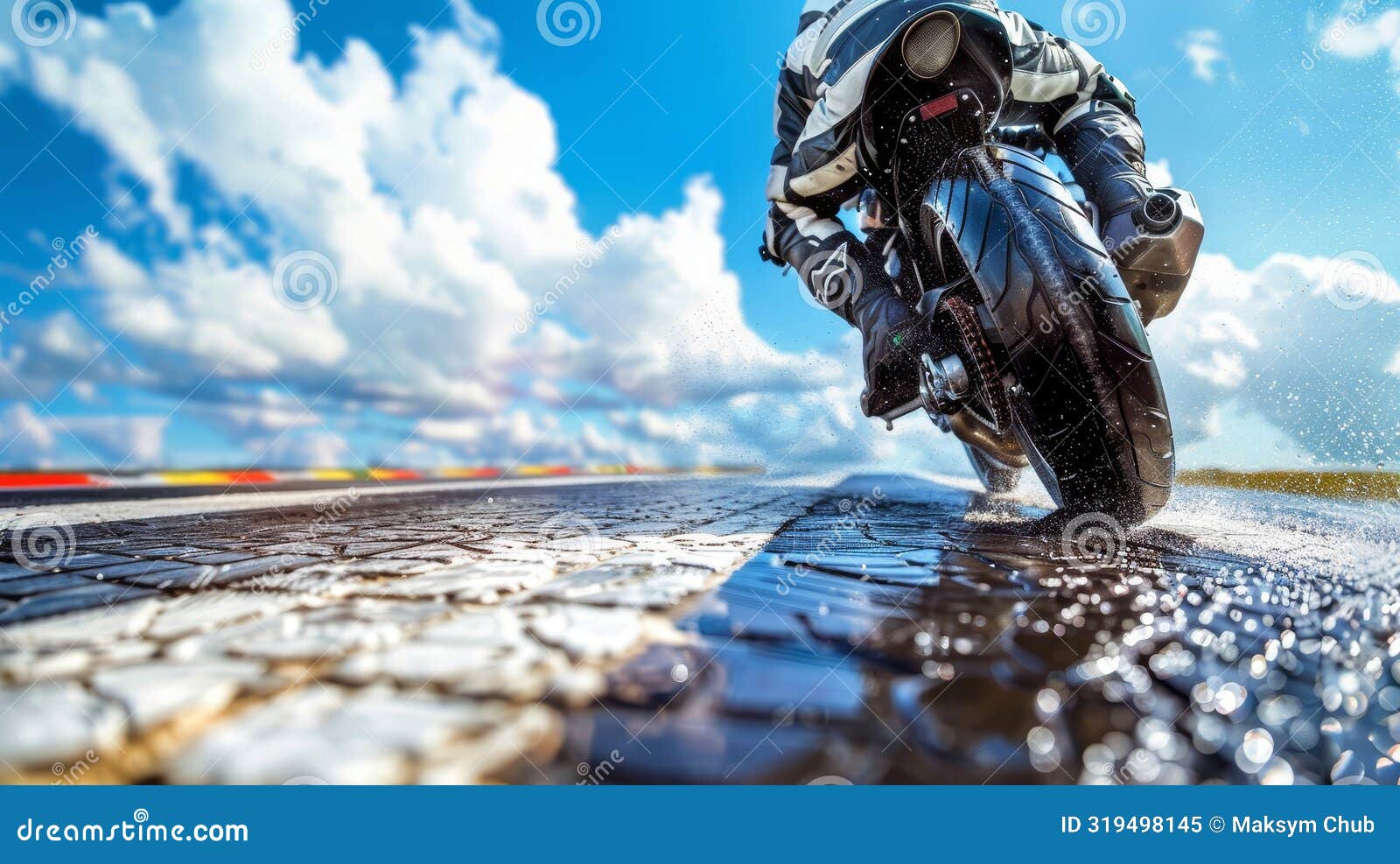 Motorcycle Accelerating Towards the Dramatic Finish Line in an Intense ...