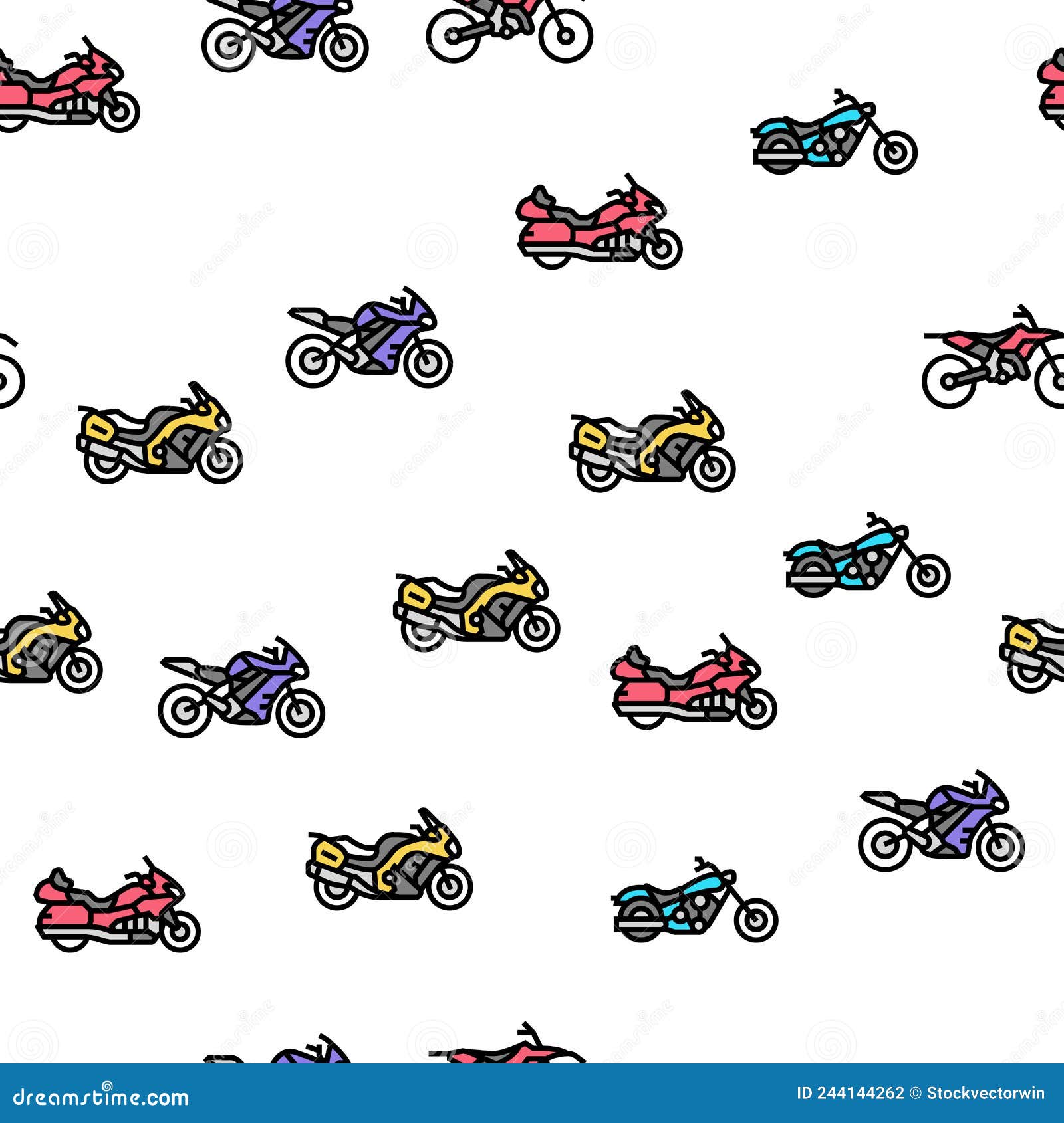 Motorcycle Bike Transport Types Vector Seamless Pattern Stock Vector ...